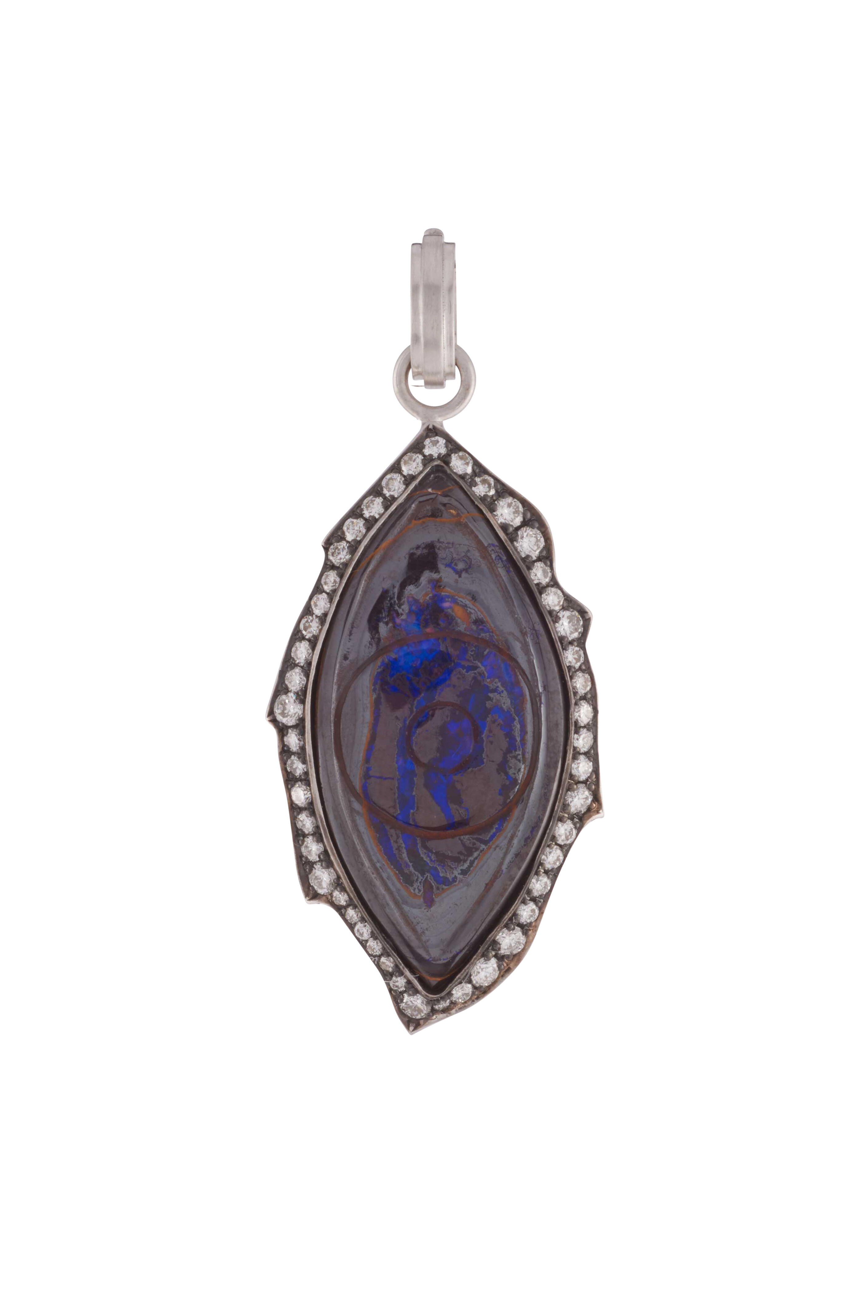 Sylva & Cie - 18k White Gold Opal Evil Eye Carving Pendant