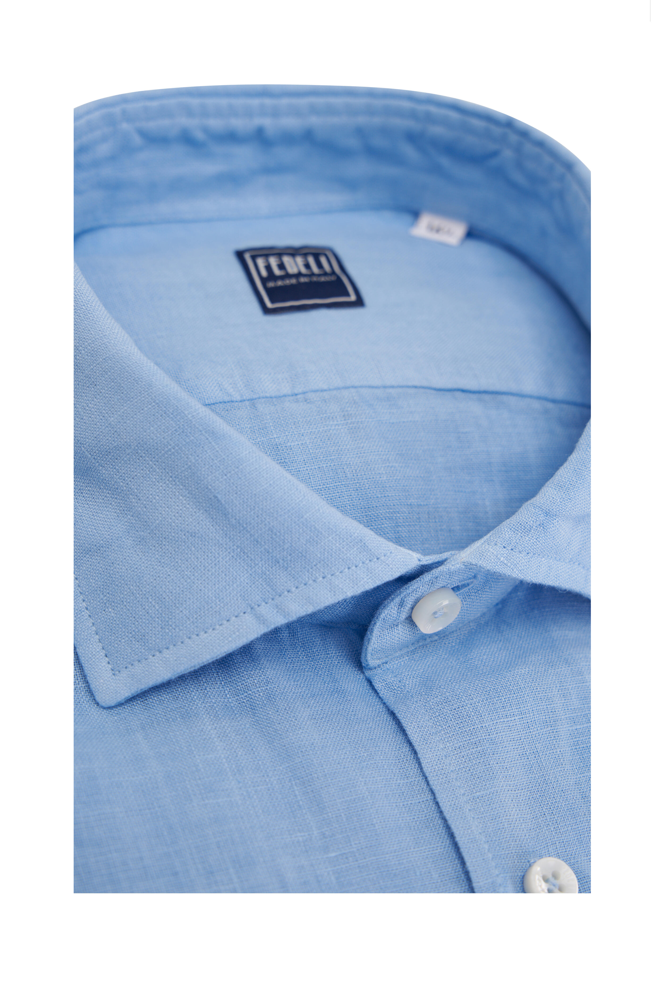 Fedeli - Solid Sky Blue Linen Sport Shirt | Mitchell Stores