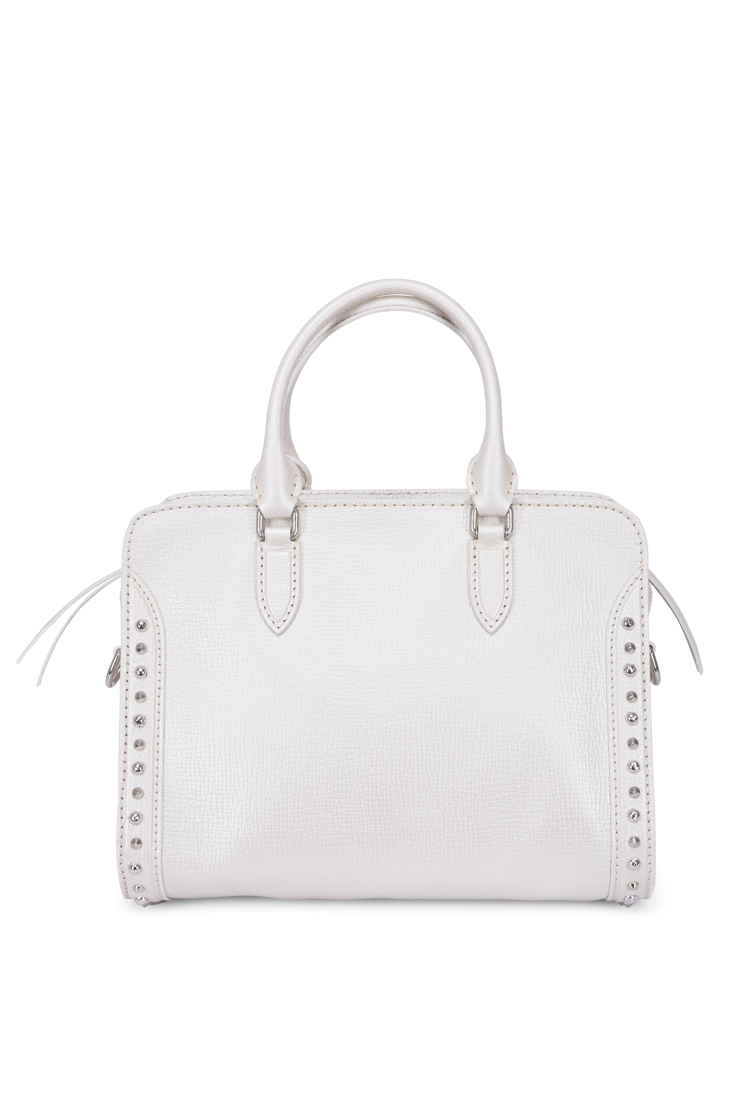 McQueen - Padlock Pearl White Small Satchel | Mitchell Stores