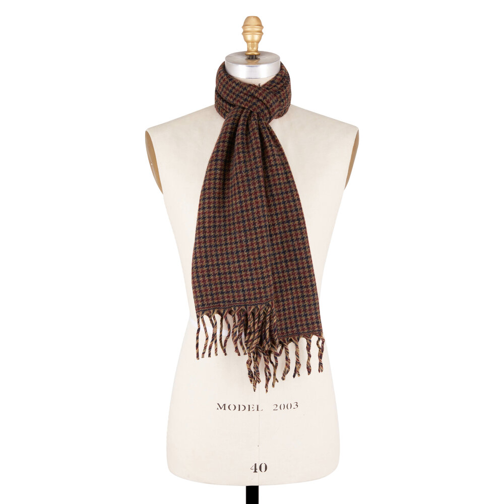 Loro Piana - Wine & Brown Houndstooth Cashmere Scarf