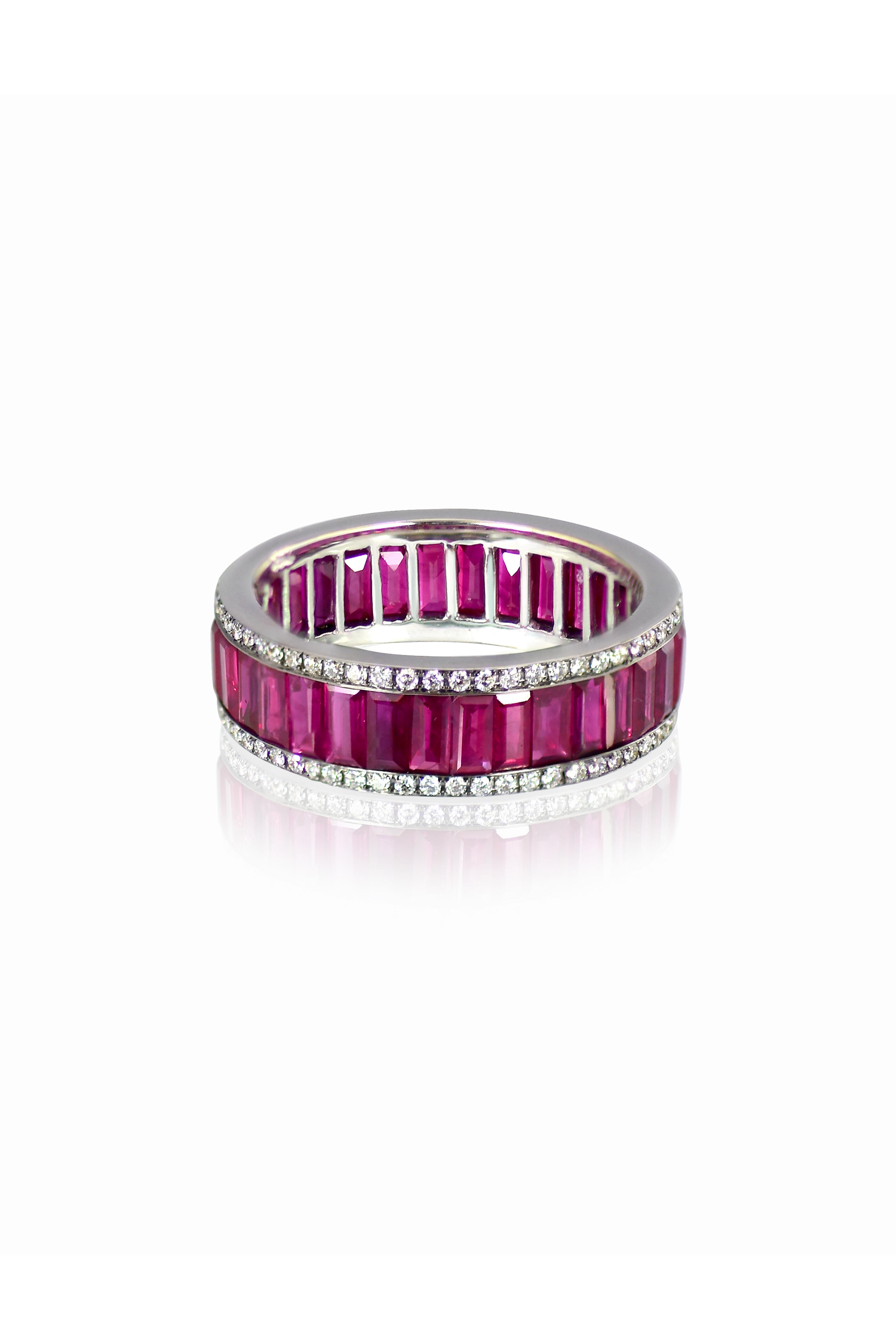 Nam Cho - 18k White Gold Ruby & Diamond Eternity Riing