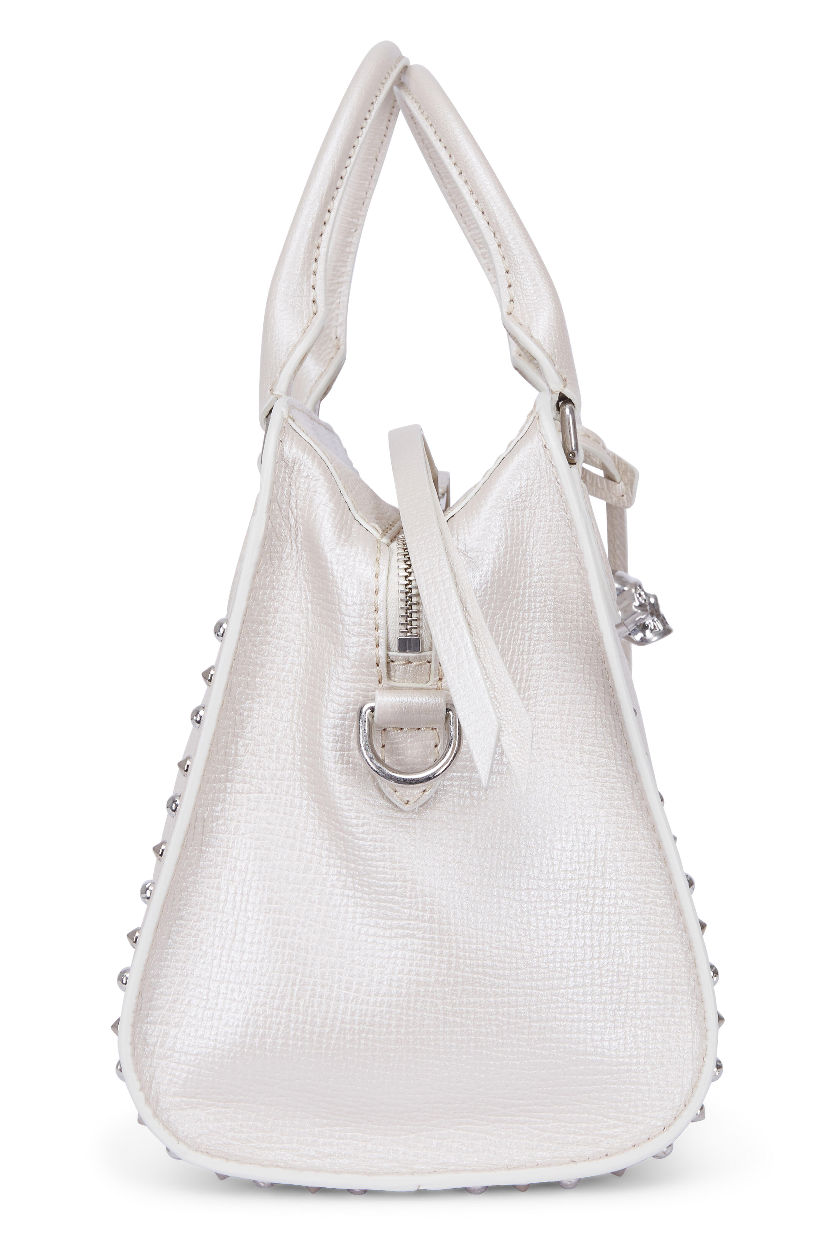 McQueen - Padlock Pearl White Small Satchel | Mitchell Stores