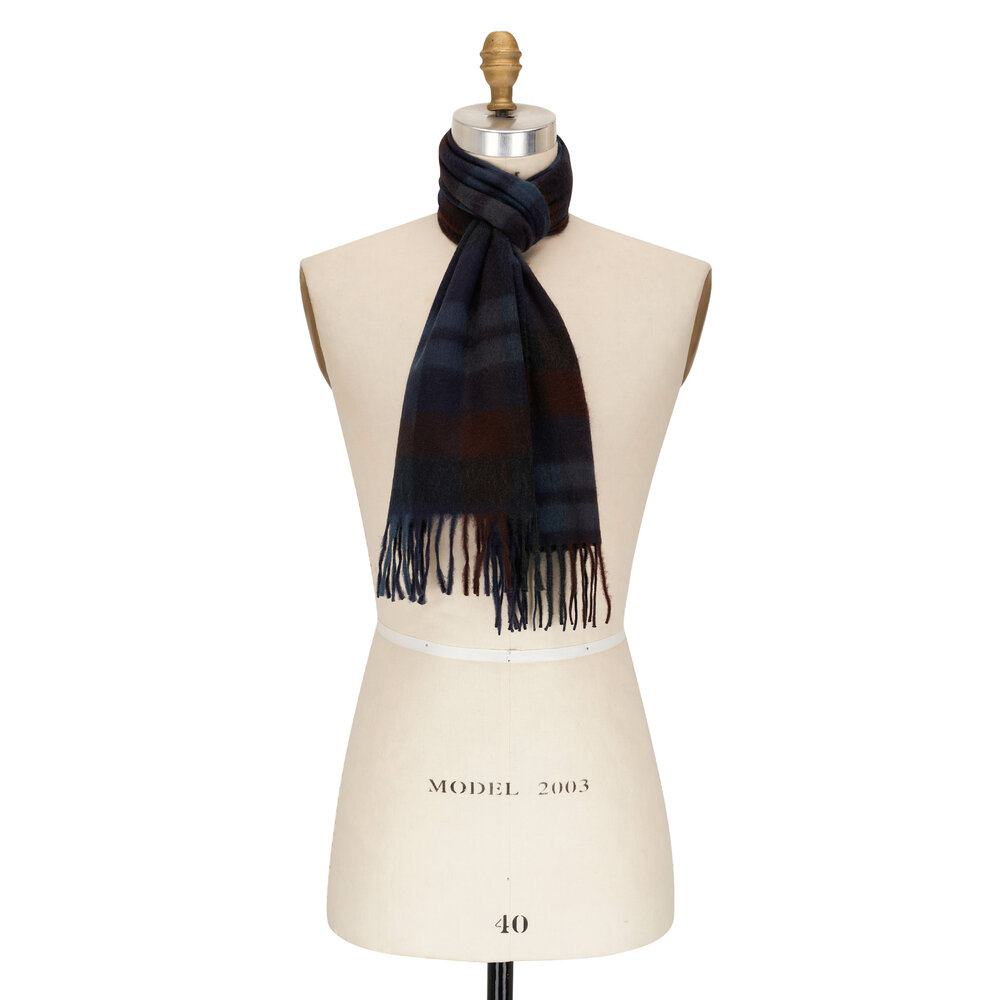 Alex Begg - Arran Ferguson Navy Slate Plaid Cashmere Scarf