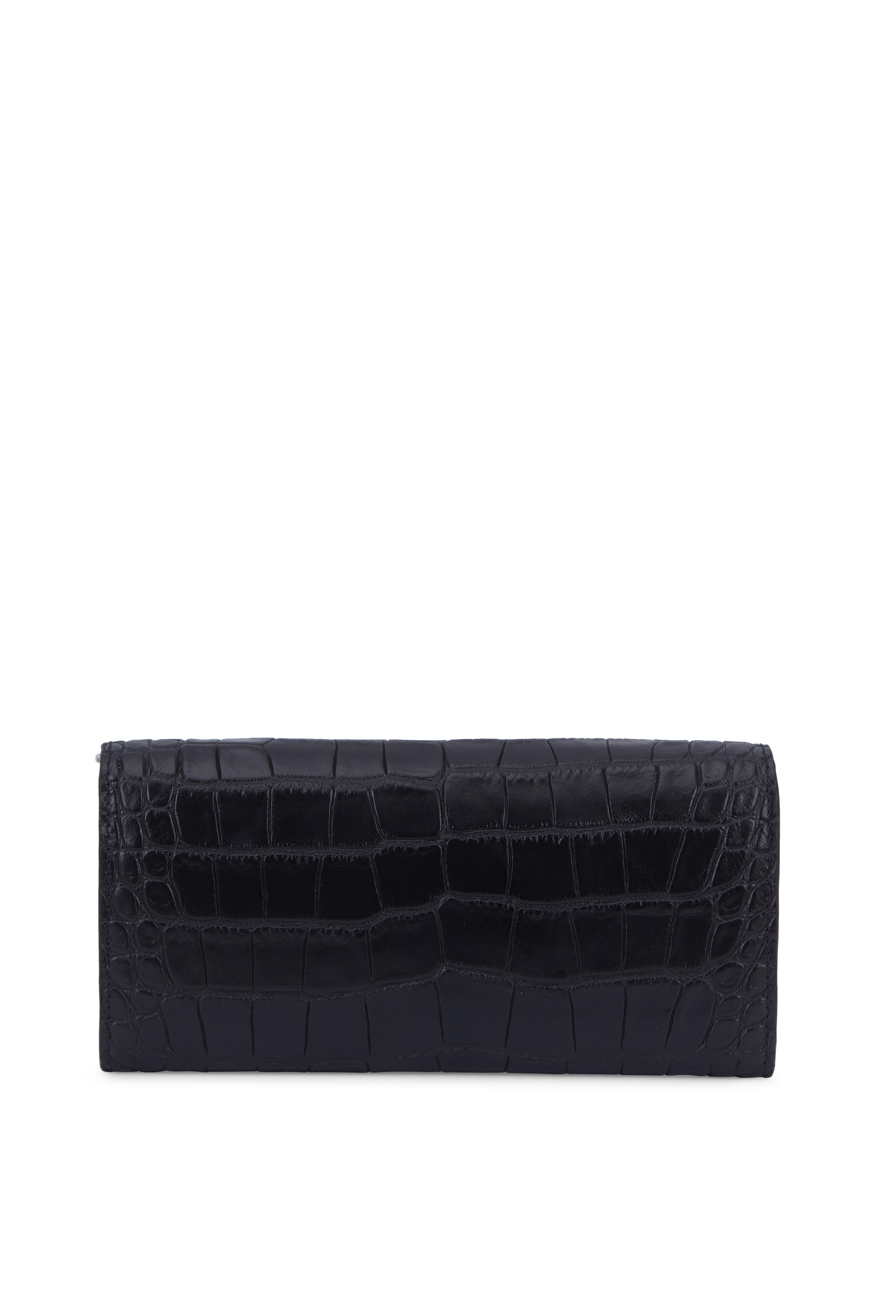 McQueen - Black Croc Stamped Leather Chain Wallet