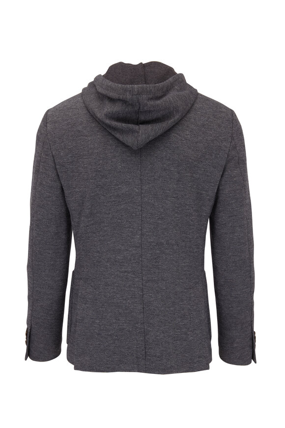 Fradi - Charcoal Cotton & Wool Jersey Hooded Sportcoat