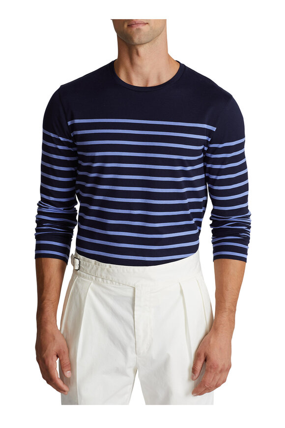 Ralph Lauren Purple Label - Lisle Navy Stripe Long Sleeve T-Shirt