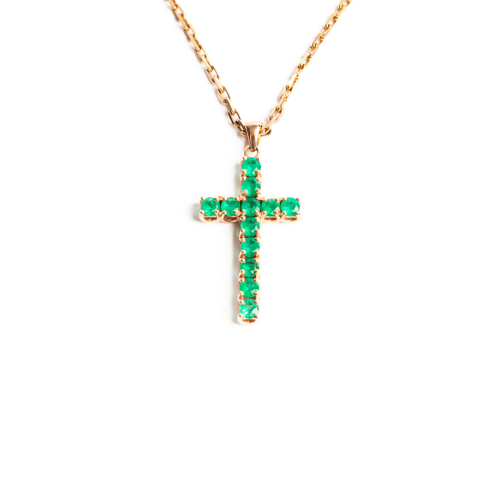 Genevieve Lau - Rose Gold Emerald Cross Necklace