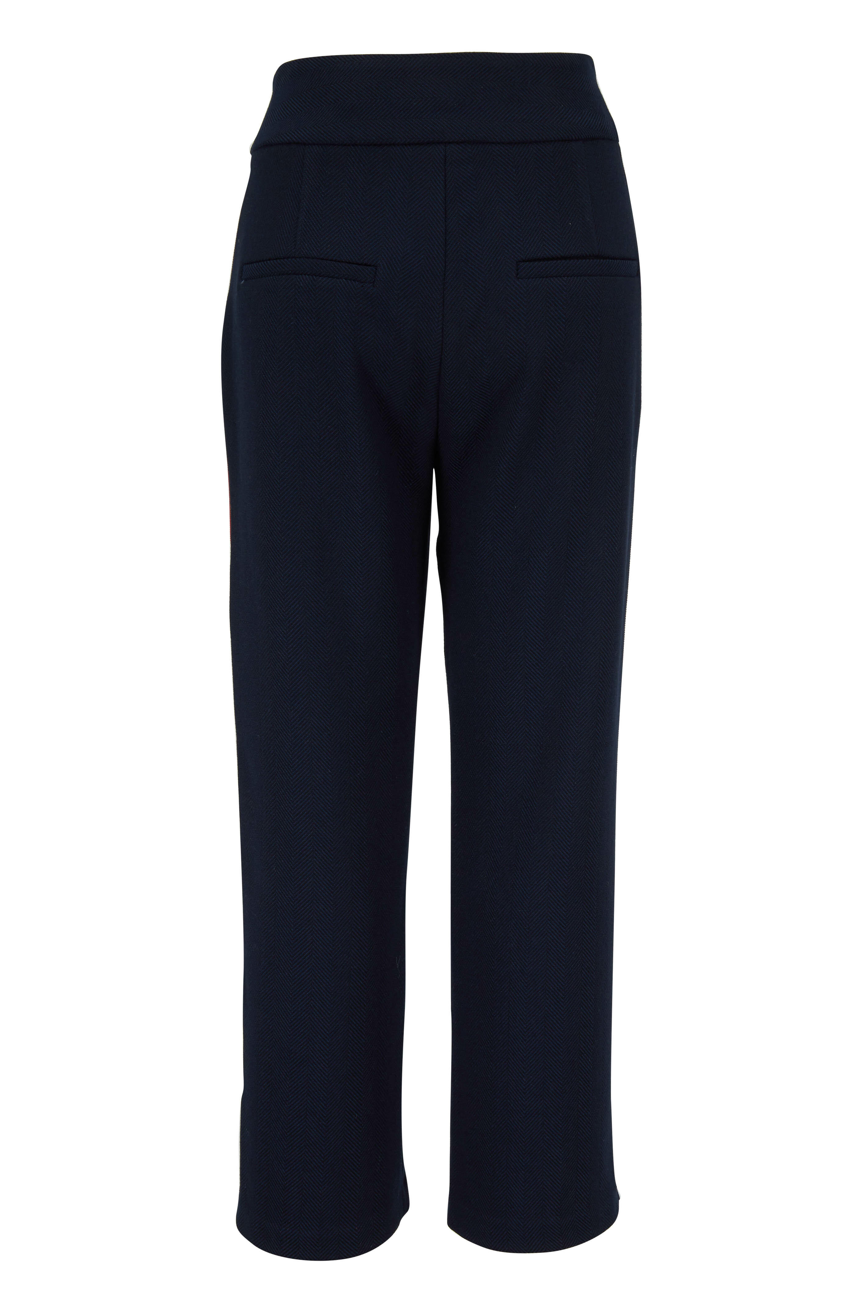 Veronica Beard - Cormac Navy Tonal Herringbone Crop Pant