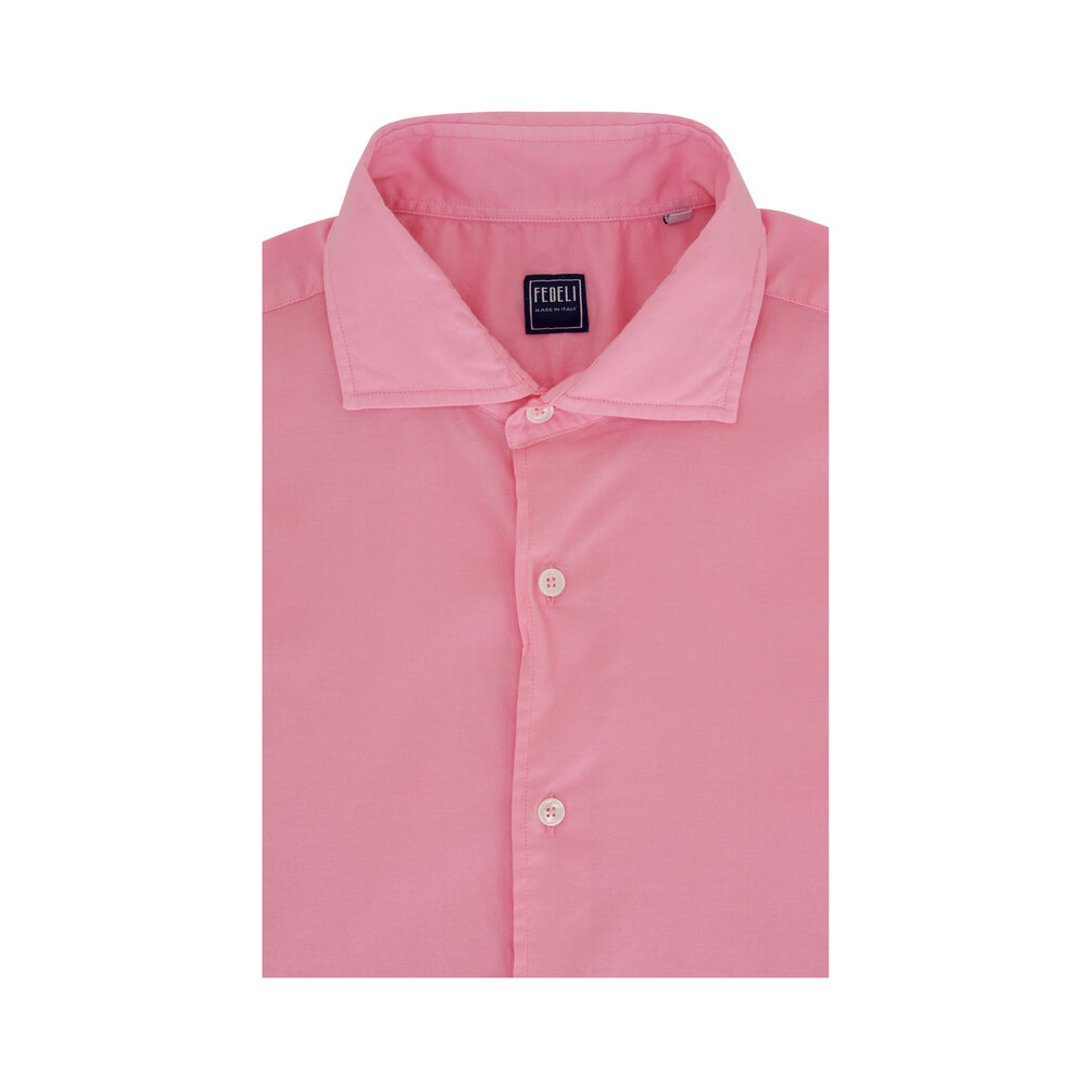 Fedeli - Solid Pink Woven Sport Shirt | Mitchell Stores