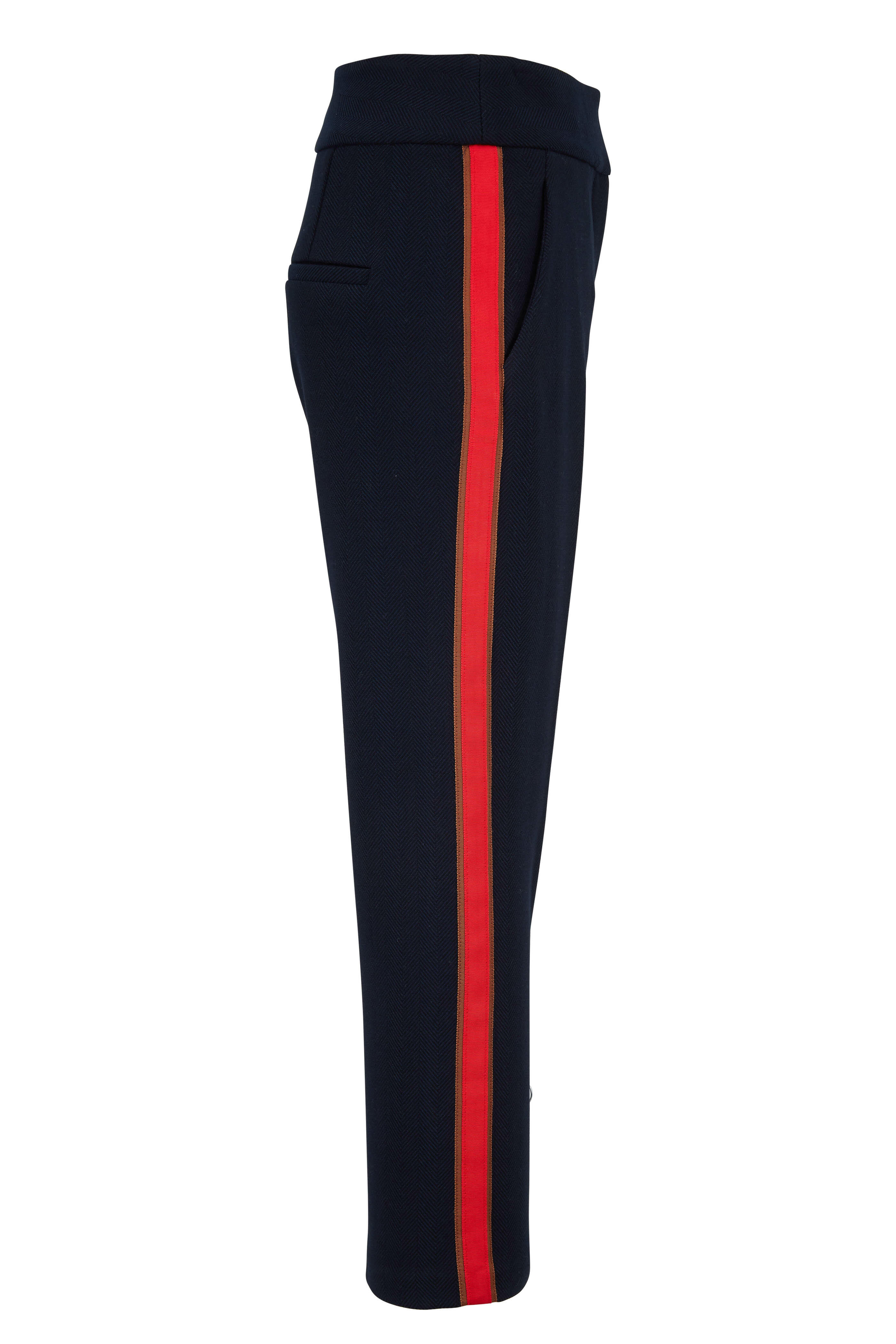 Veronica Beard - Cormac Navy Tonal Herringbone Crop Pant