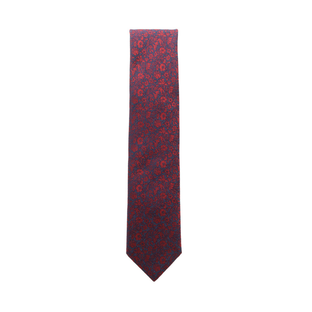Geoff Nicholson - Navy and Fuchsia Floral Silk and Wool Tie