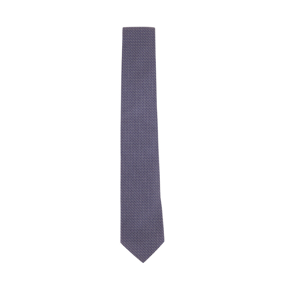 Ferragamo - Navy Blue Gancini Silk Necktie | Mitchell Stores