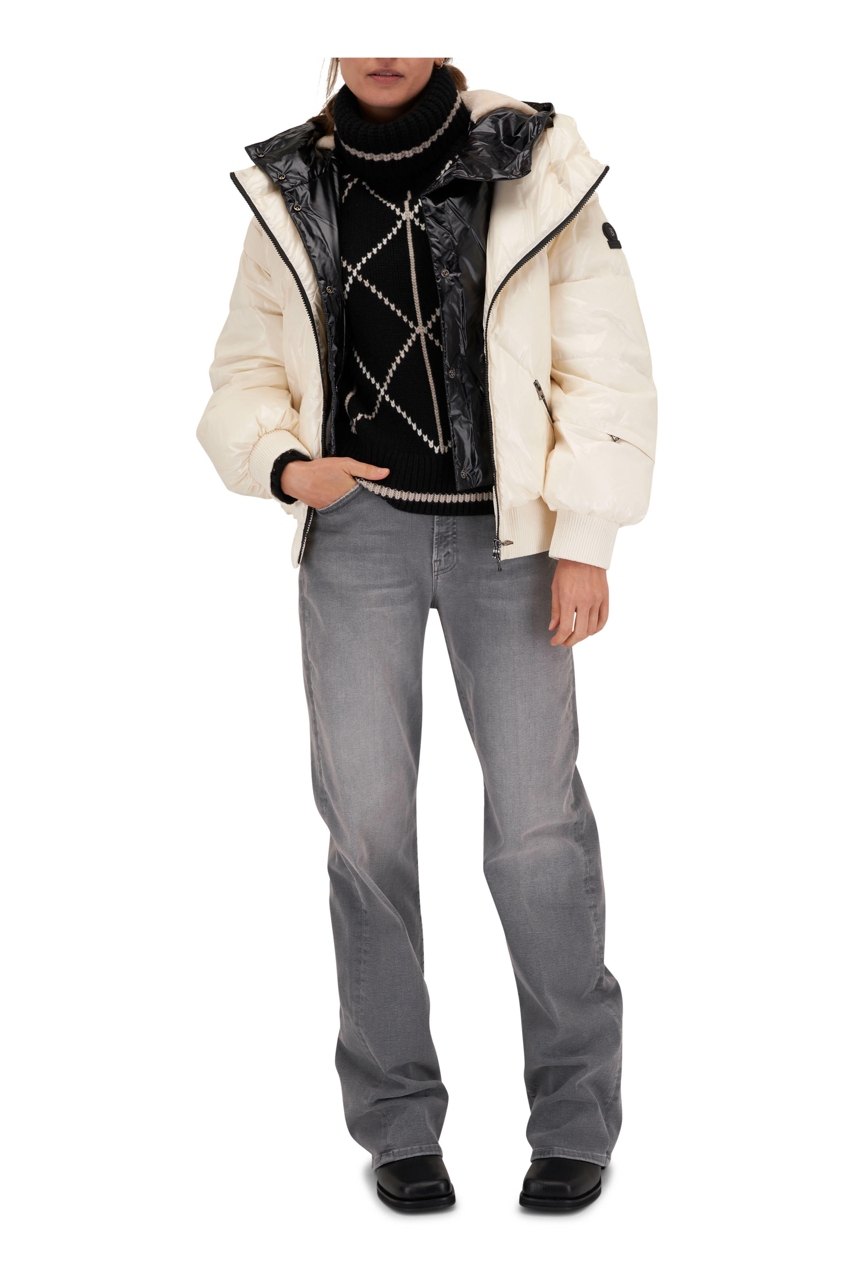 Bogner - Solange Black Diamond Stitch Cashmere Turtleneck