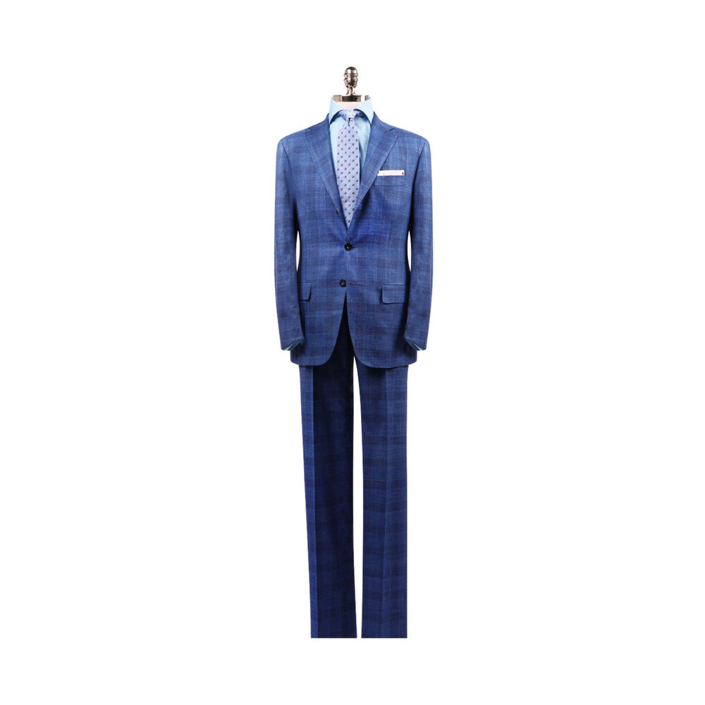 Kiton - High Blue Tonal Plaid Suit | Mitchell Stores
