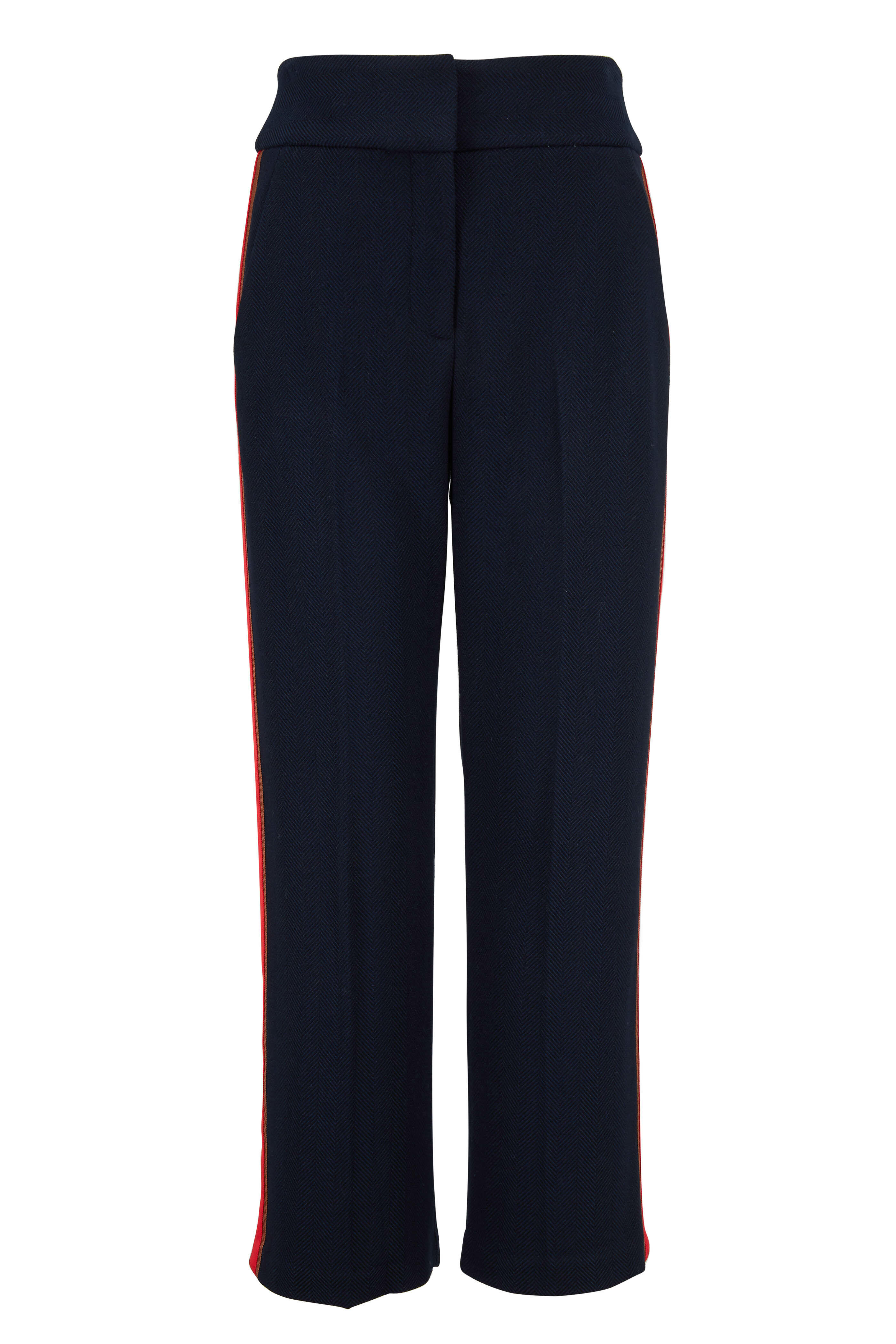 Veronica Beard - Cormac Navy Tonal Herringbone Crop Pant