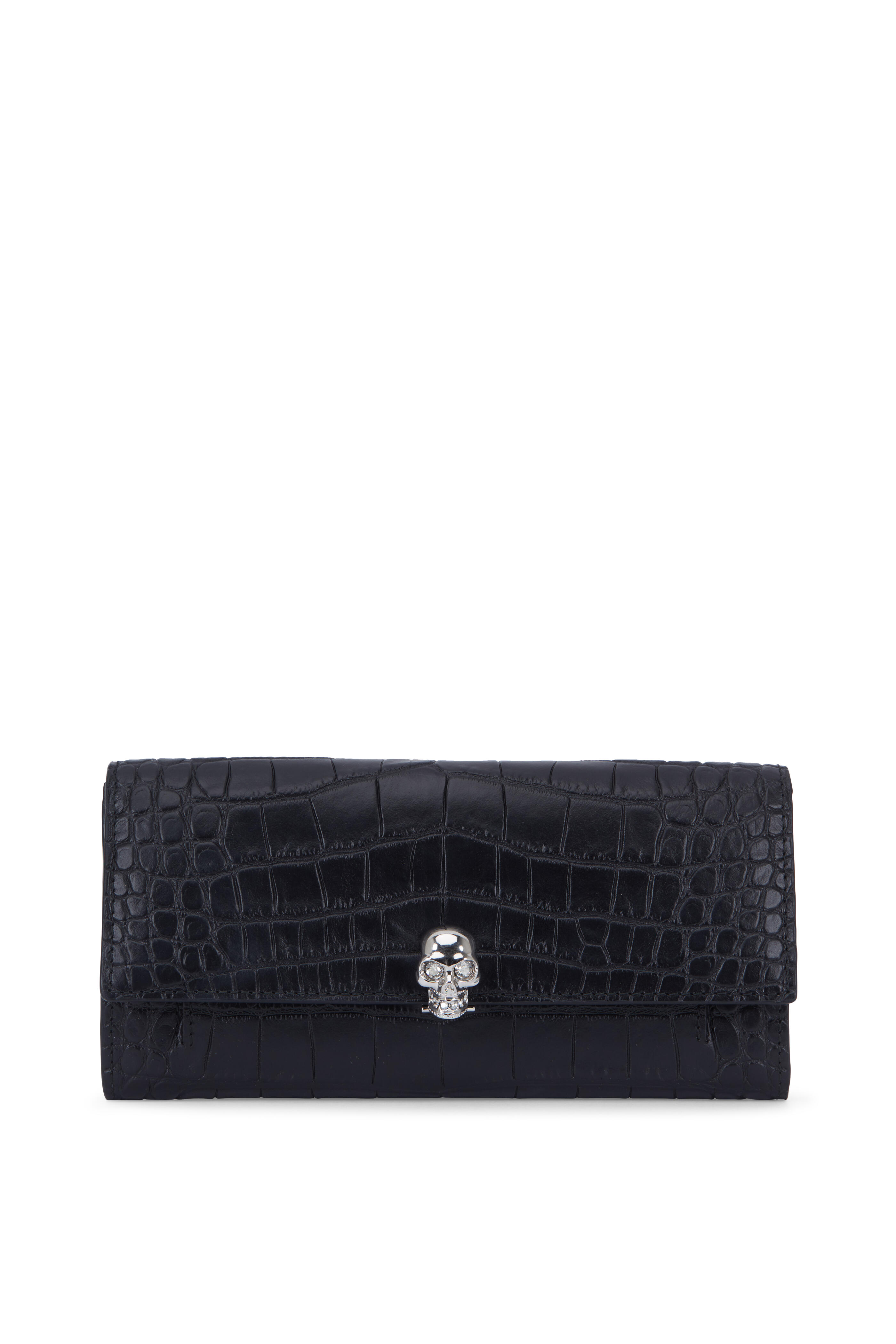 McQueen - Black Croc Stamped Leather Chain Wallet