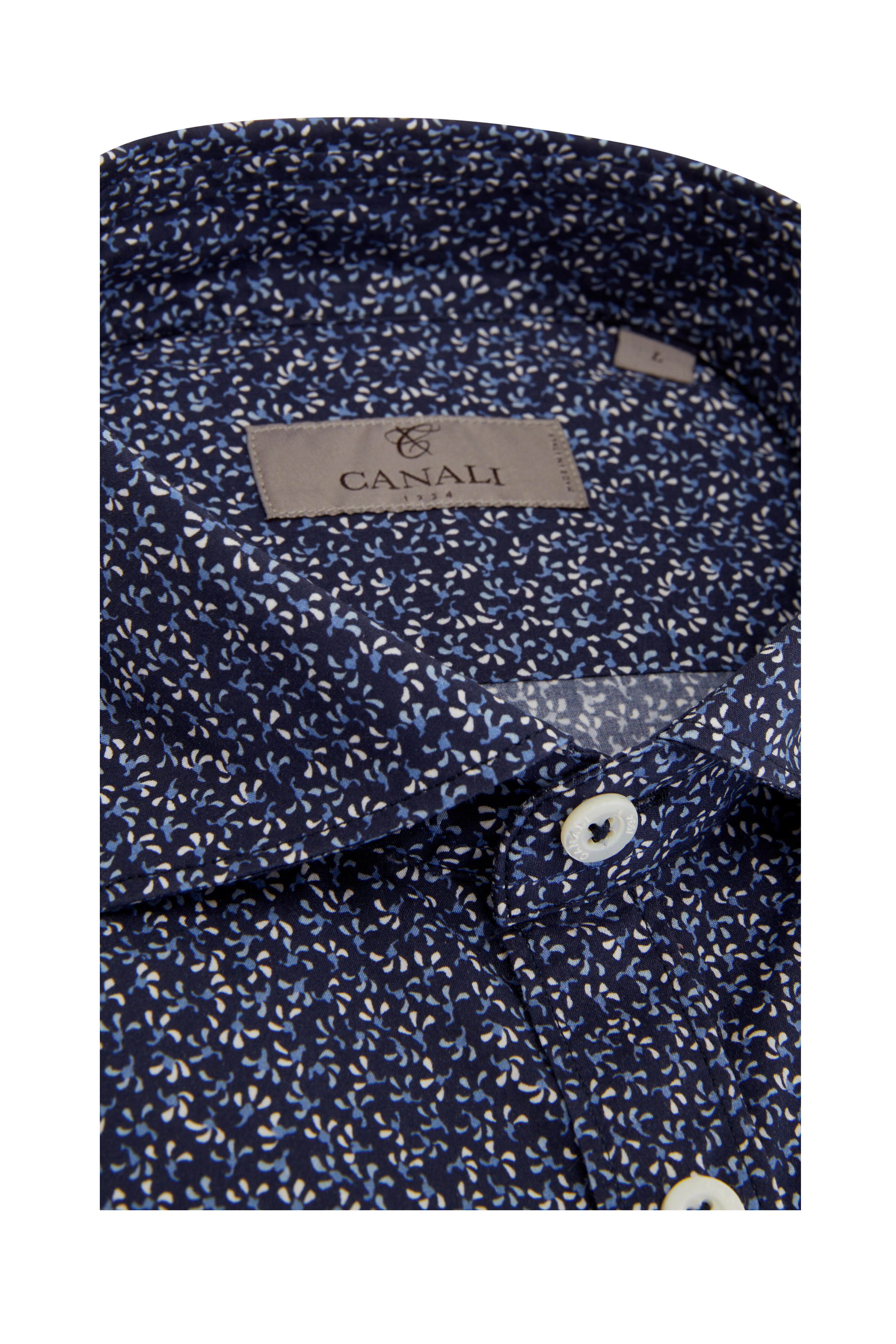 Canali - Navy & Periwinkle Micro Floral Print Sport Shirt