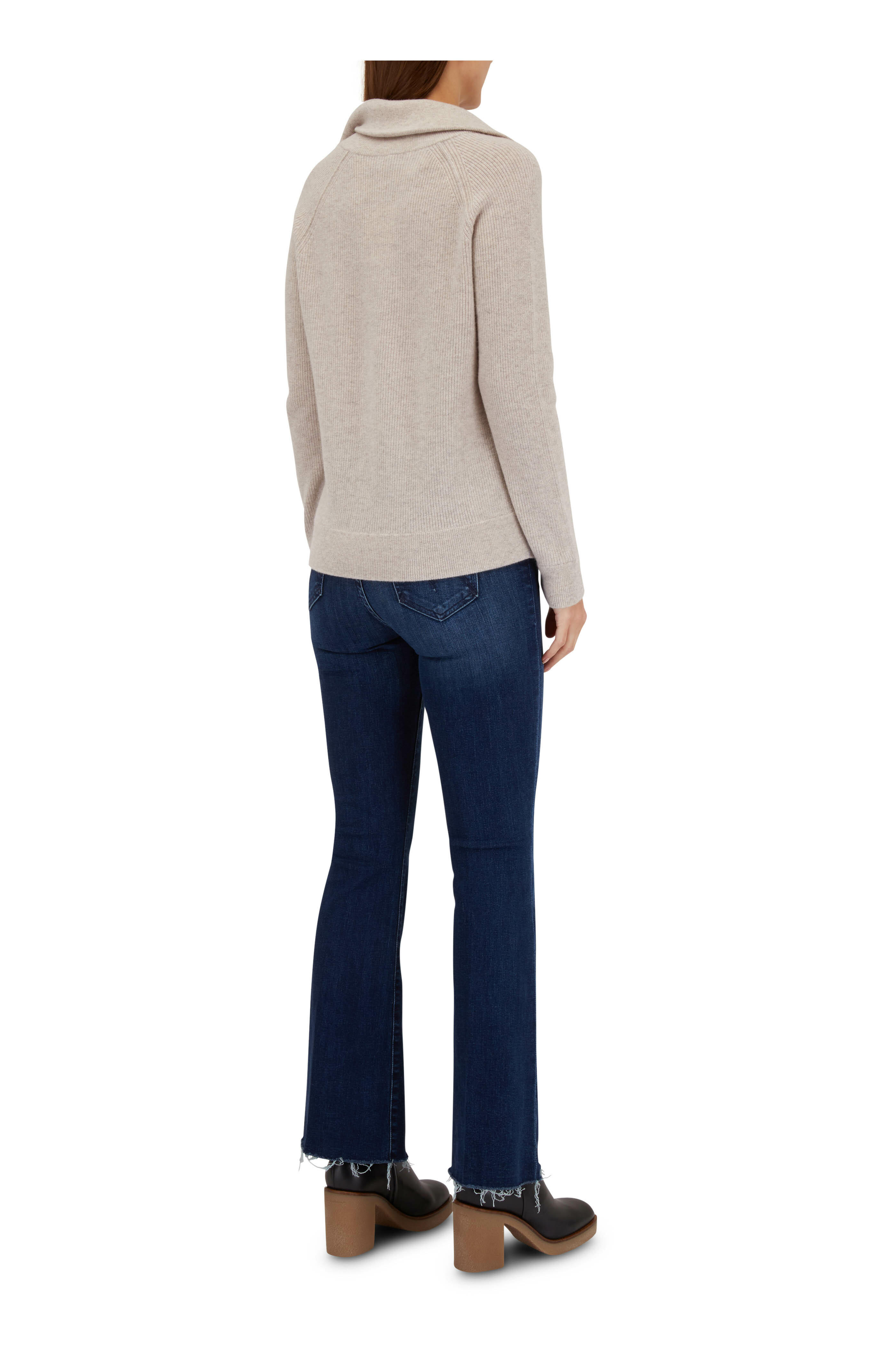 Kinross - Agate & Silver Tipped Rib Half-Zip Sweater