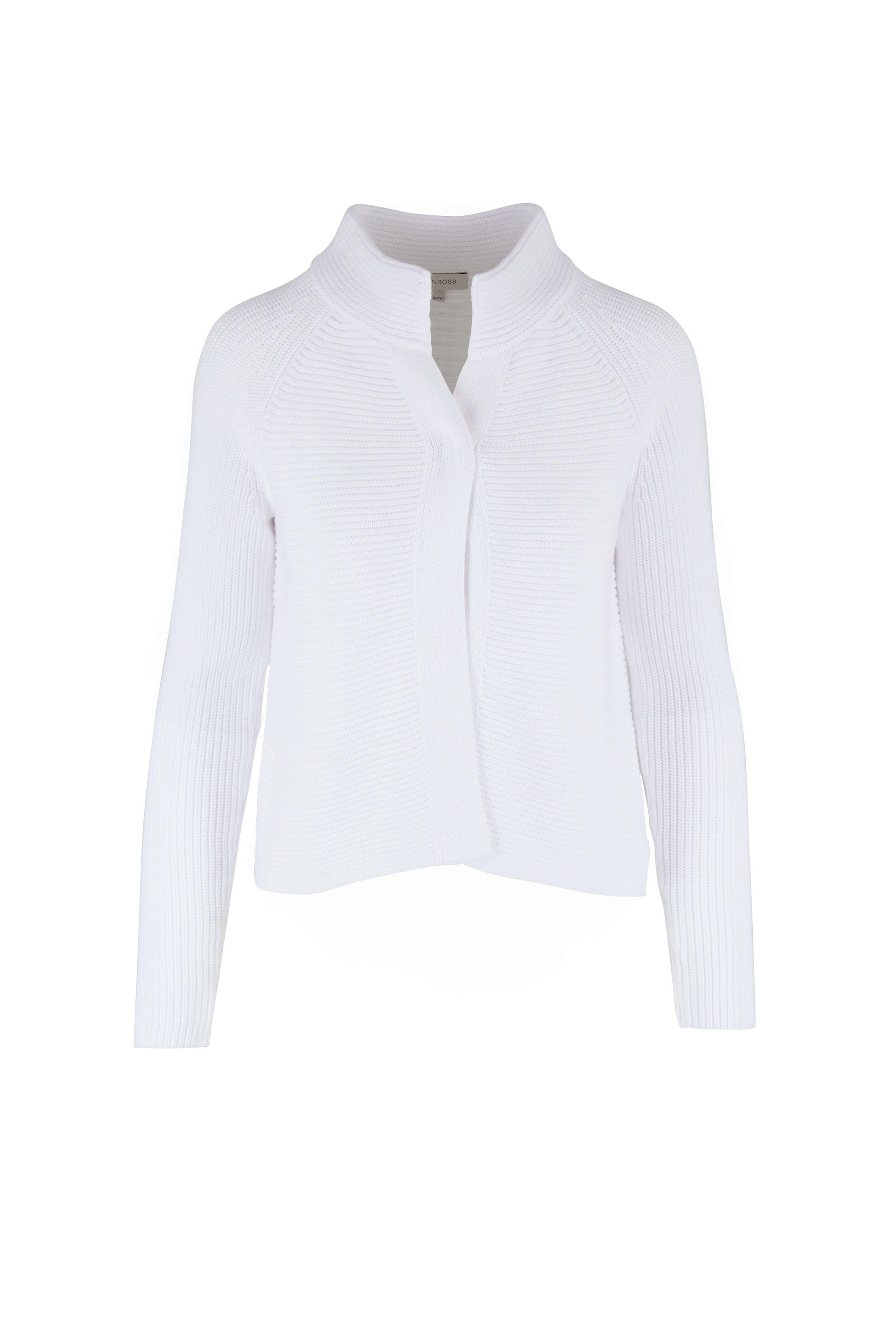 Kinross - White Ribbed Cotton Cardigan | Mitchell Stores