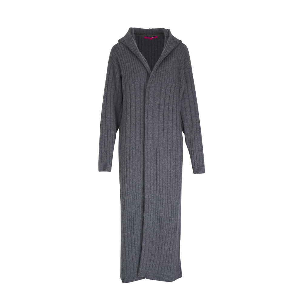 The Elder Statesman - Dark Gray Hooded Cashmere Wrap Coat