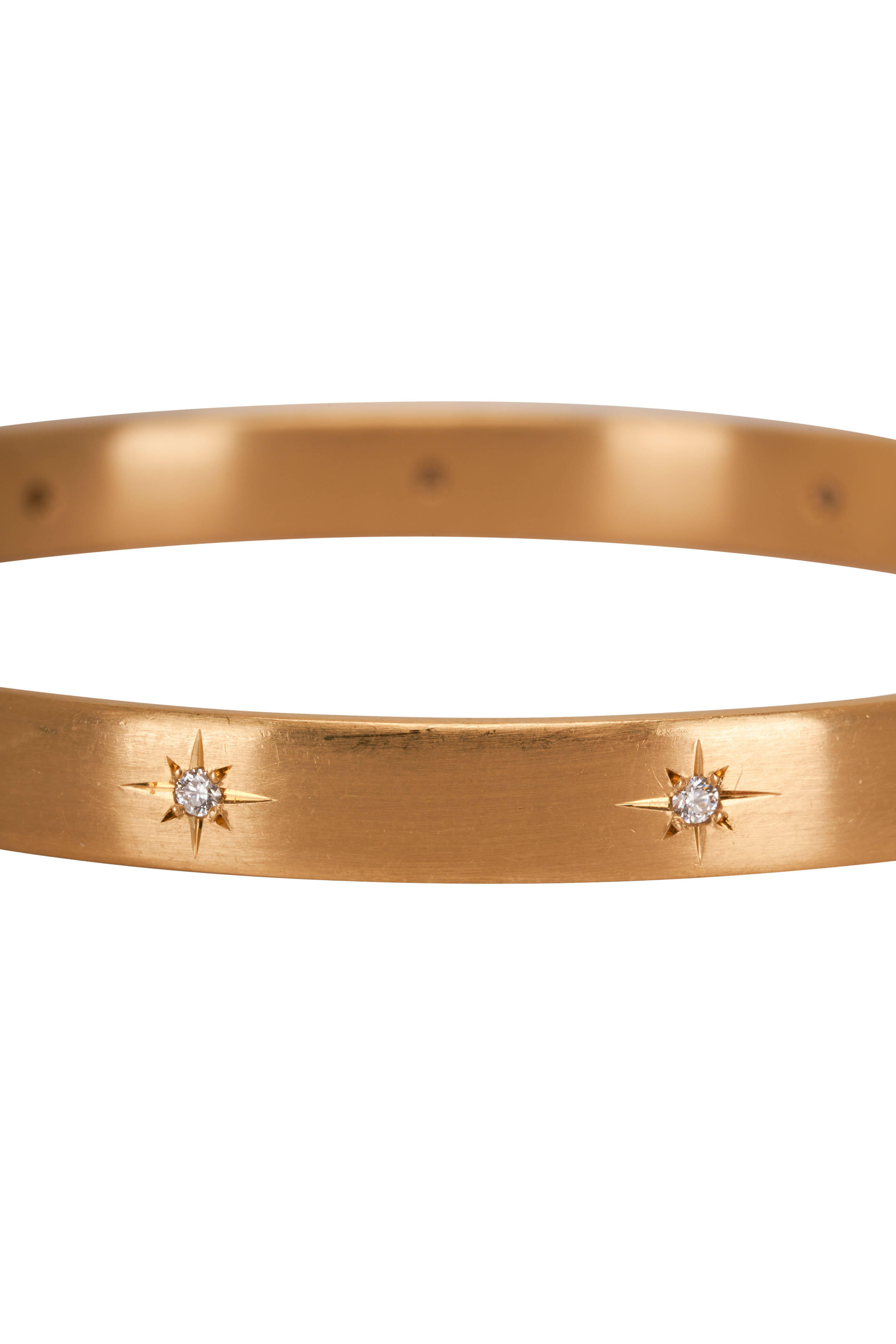 Caroline Ellen - 18K Solid Yellow Gold & Diamond Flat Bangle