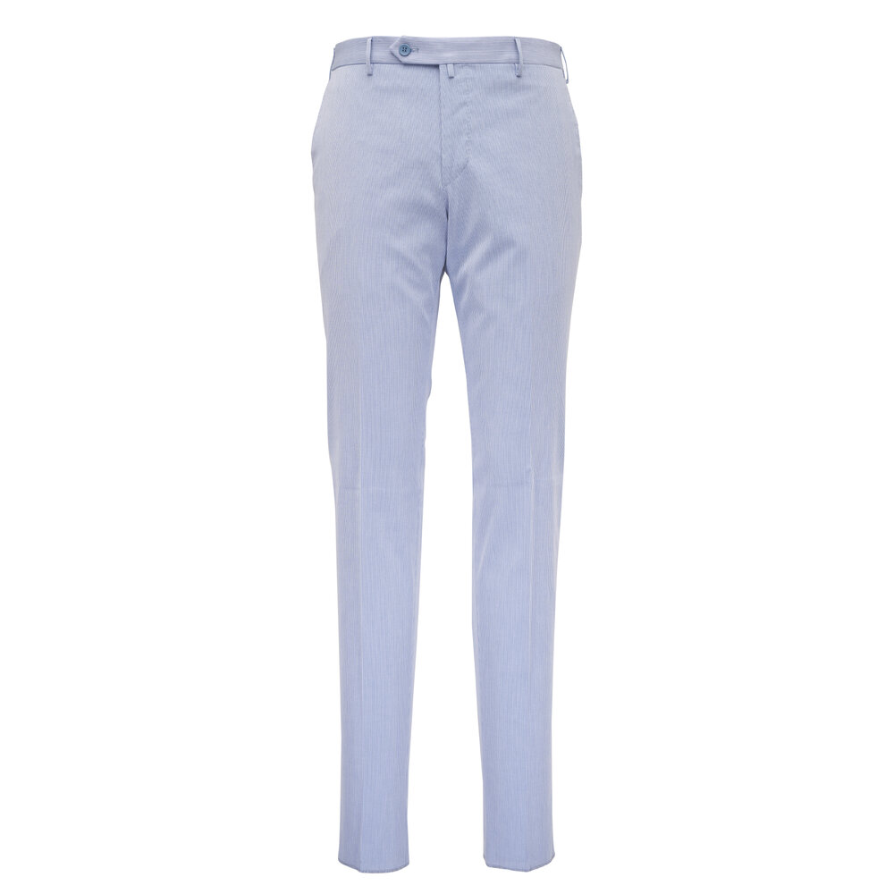 Malcom - Blue Cotton Stretch Seersucker Dress Pant