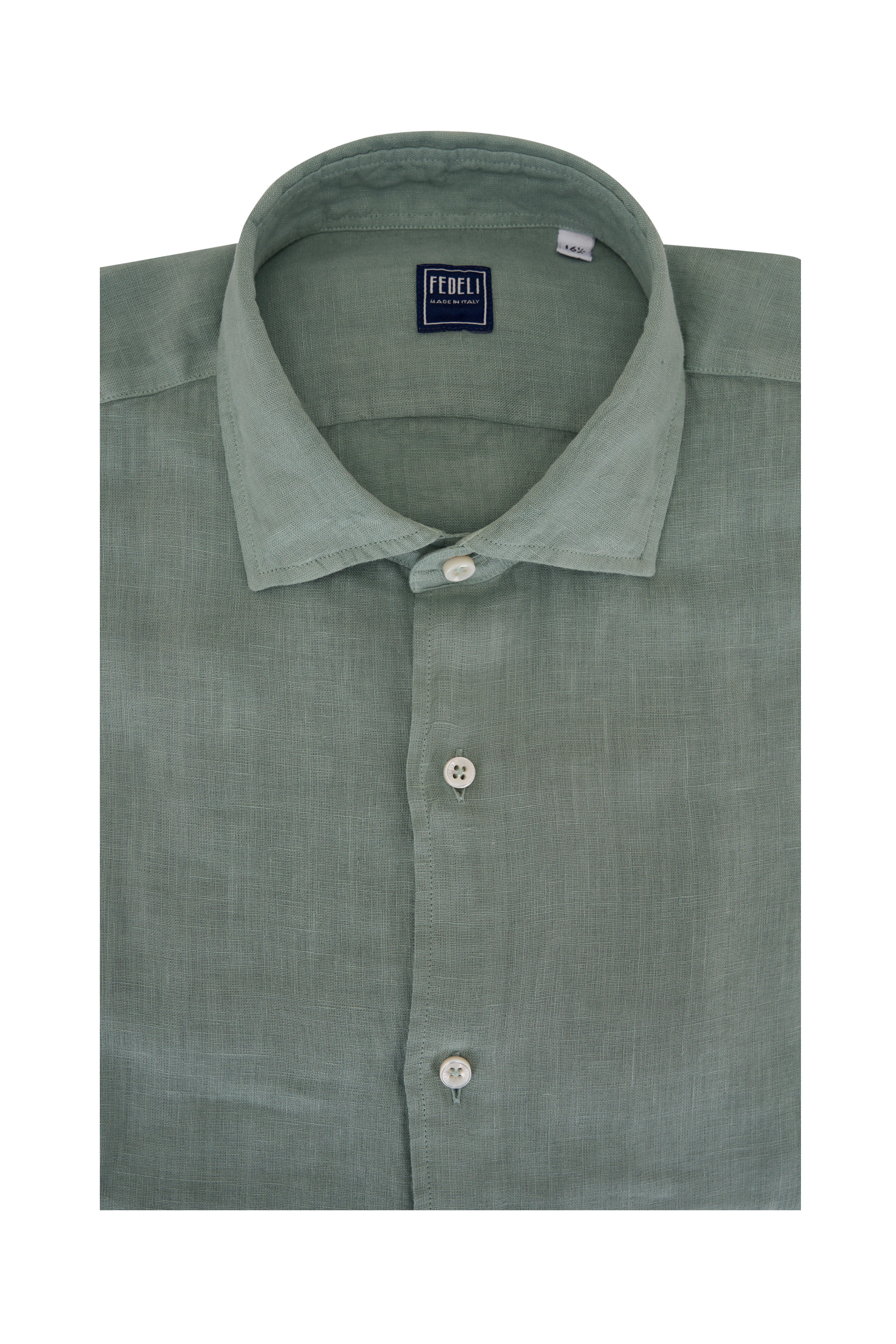 Fedeli - Solid Green Linen Sport Shirt | Mitchell Stores