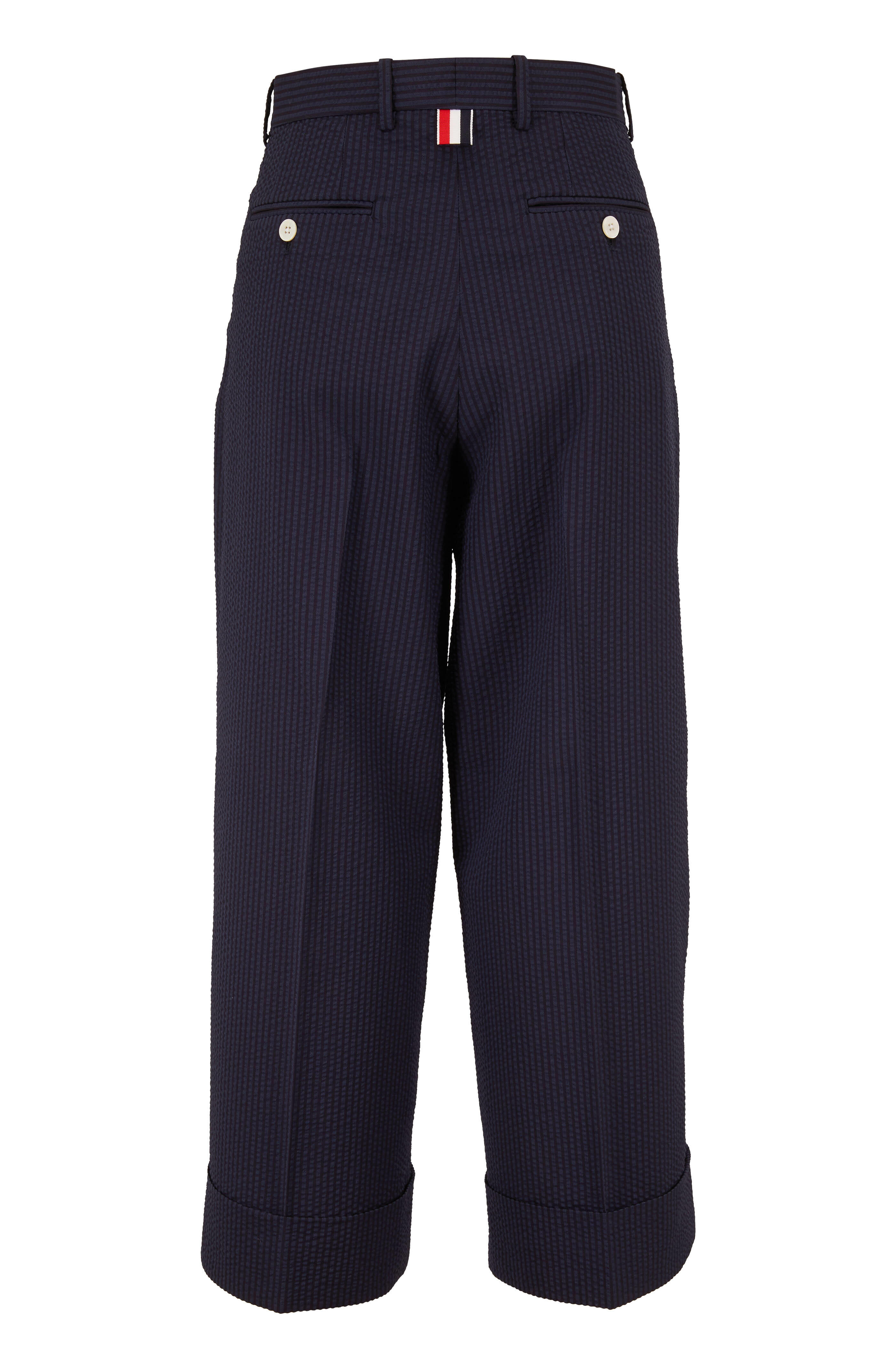 Thom Browne - Navy Wool Seersucker Finish Sack Trouser