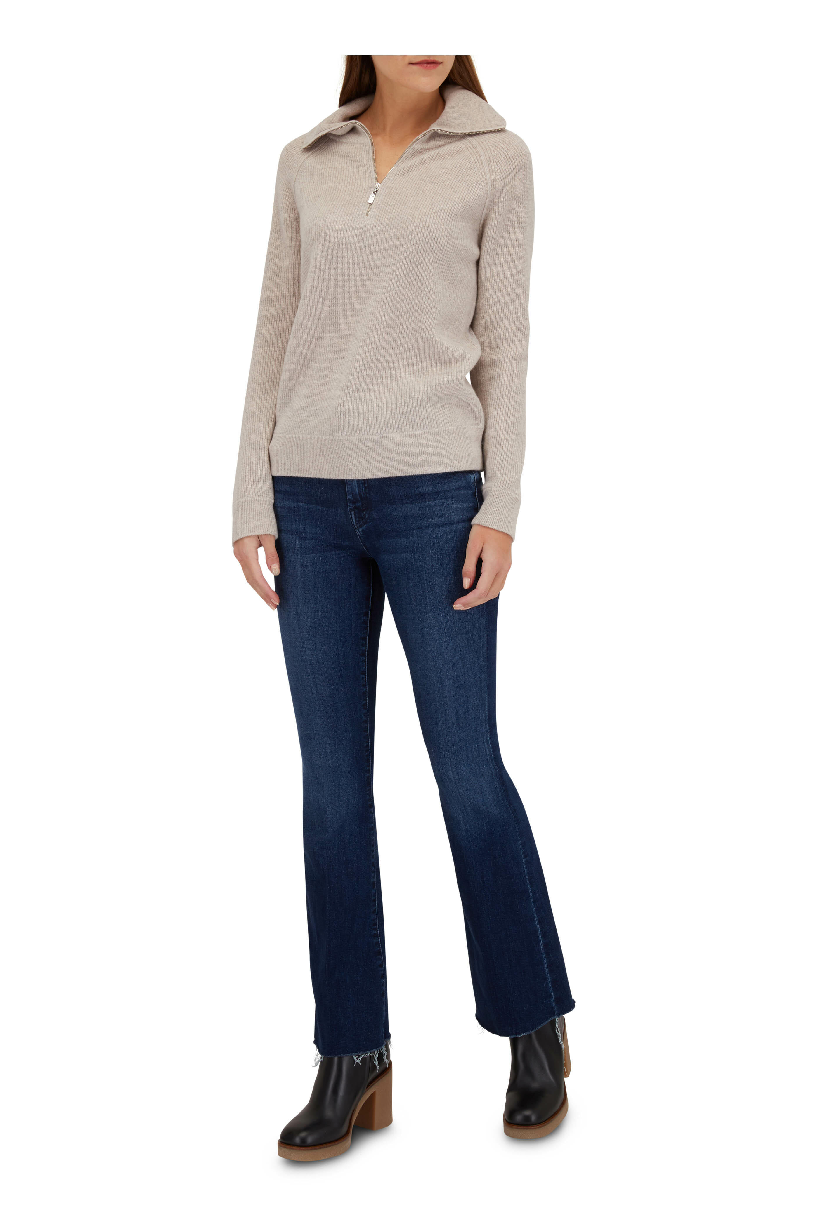 Kinross - Agate & Silver Tipped Rib Half-Zip Sweater