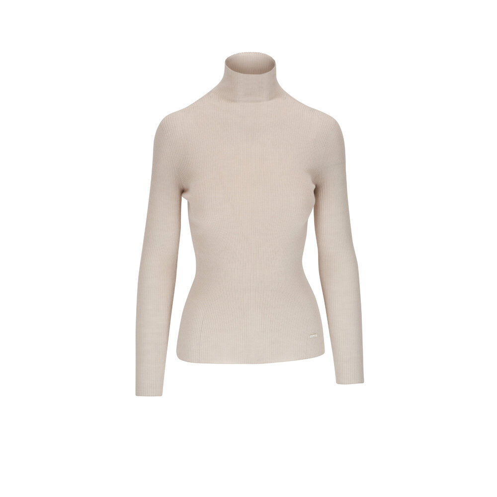 Akris - Beige Cashmere & Silk Fine Ribbed Top | Mitchell Stores
