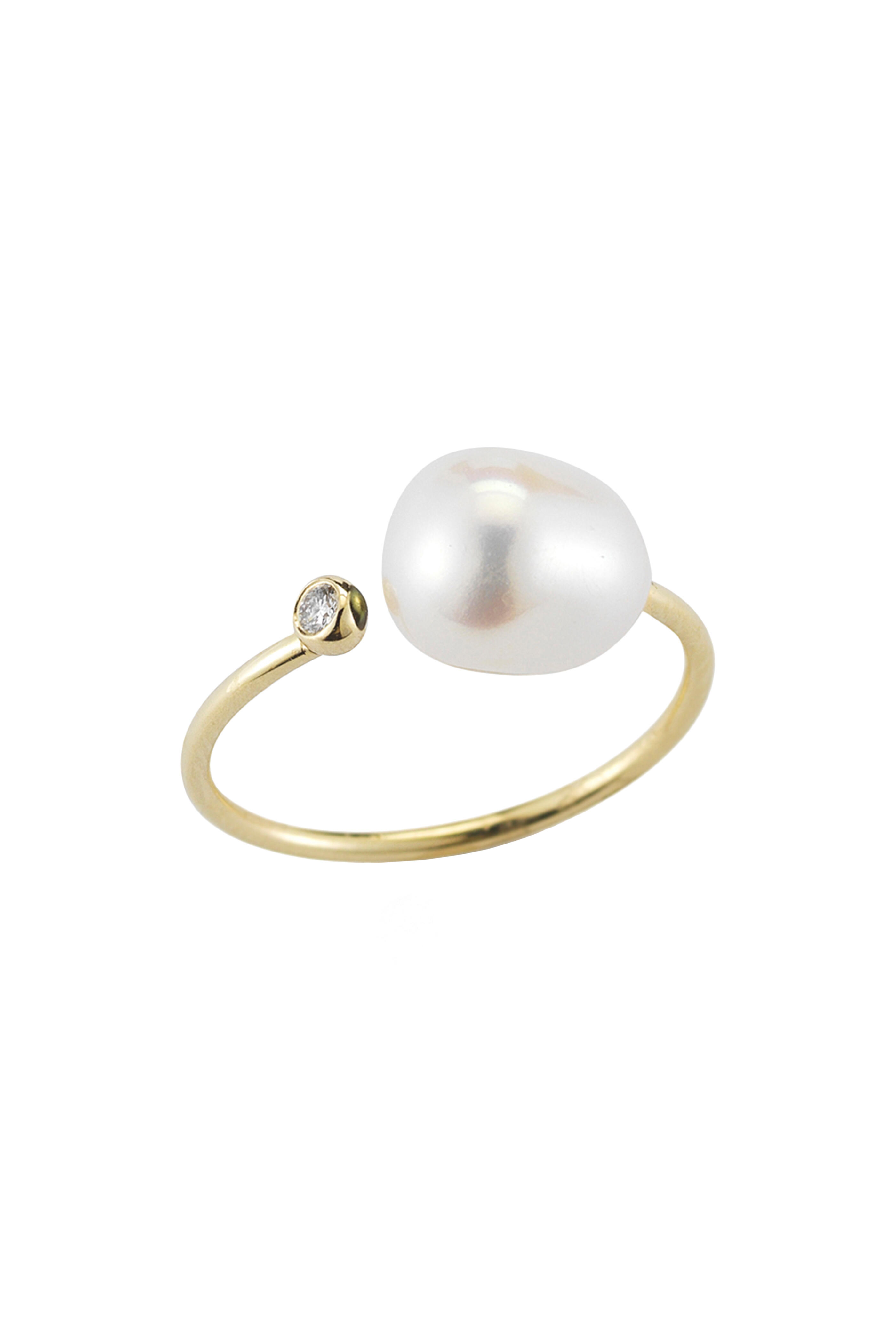 Mizuki - 14K Diamond & Freshwater Pearl Open Ring