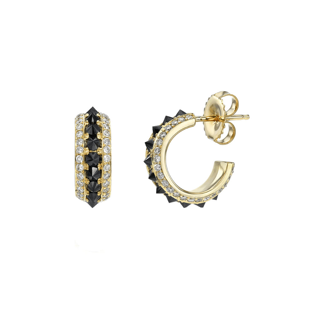 Dru - Baby Black and White Diamond Spiked Hoops | Mitchell Stores