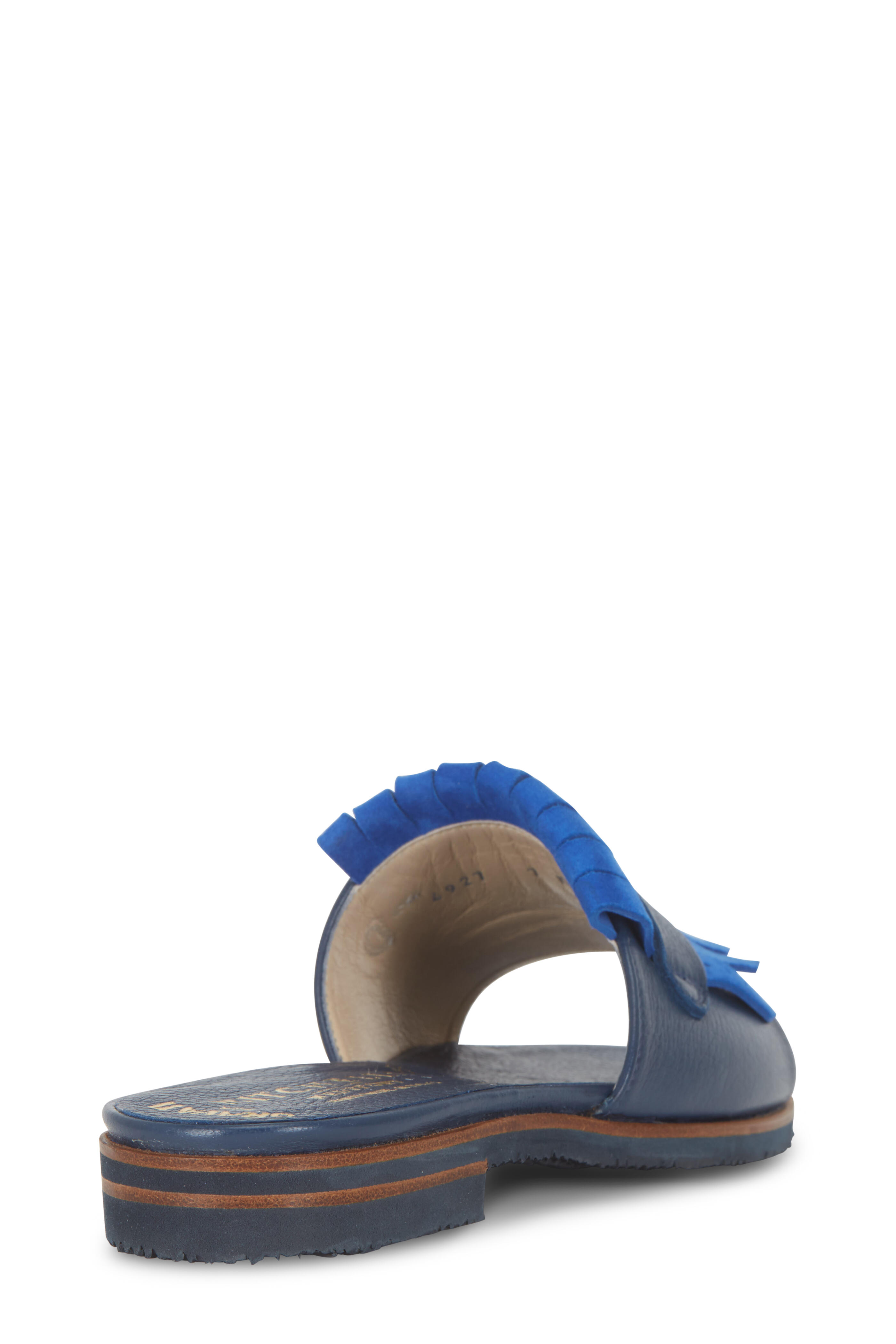 Gravati - Micro Blue Leather & Suede Kiltie Slide