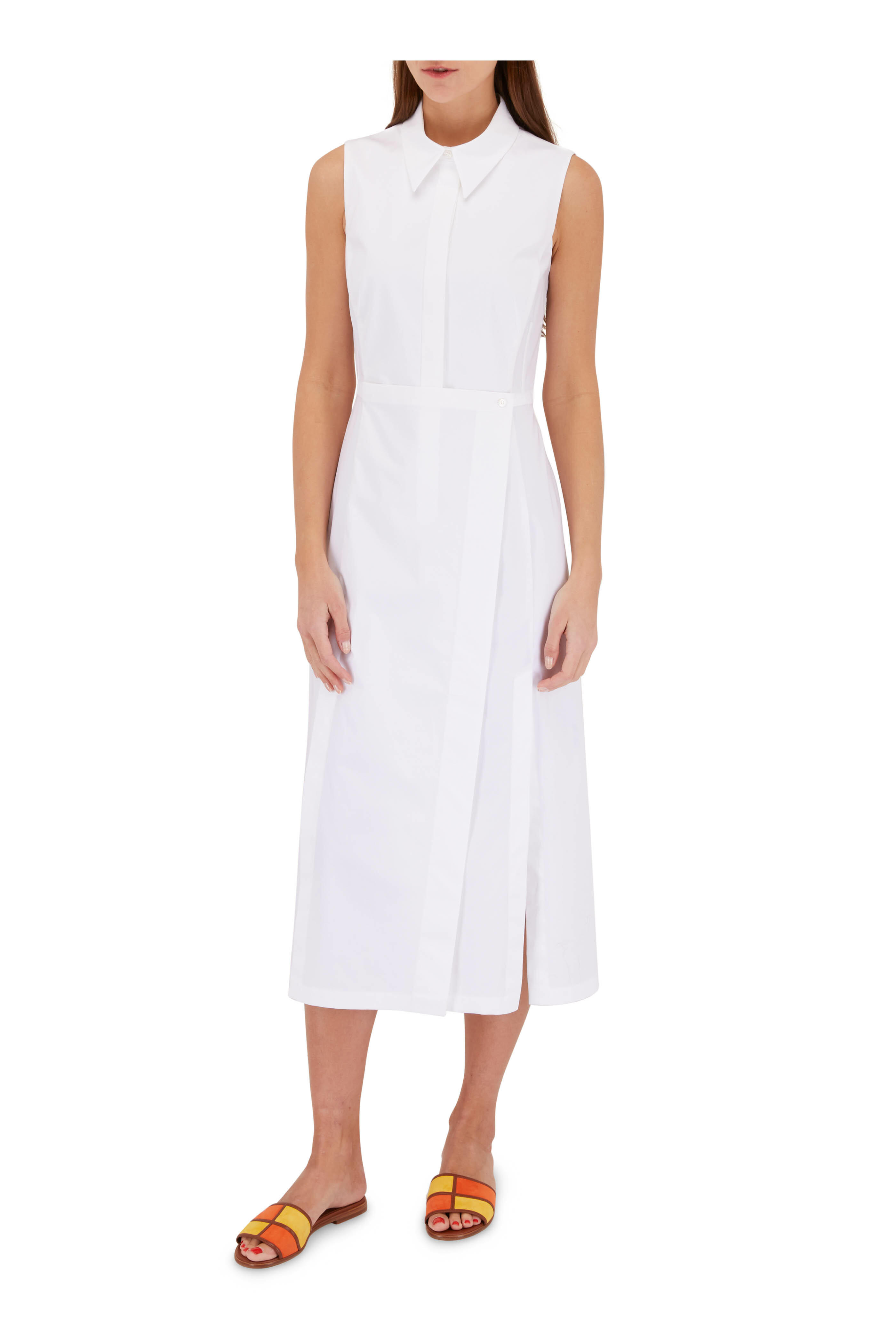 Akris - White Cotton Apron Skirt Sleeveless Midi Dress