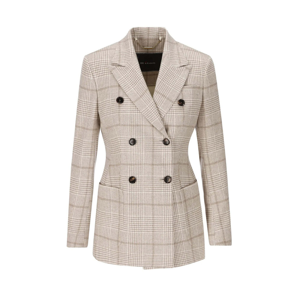 Kiton - Beige Plaid Double Breasted Jacket | Mitchell Stores