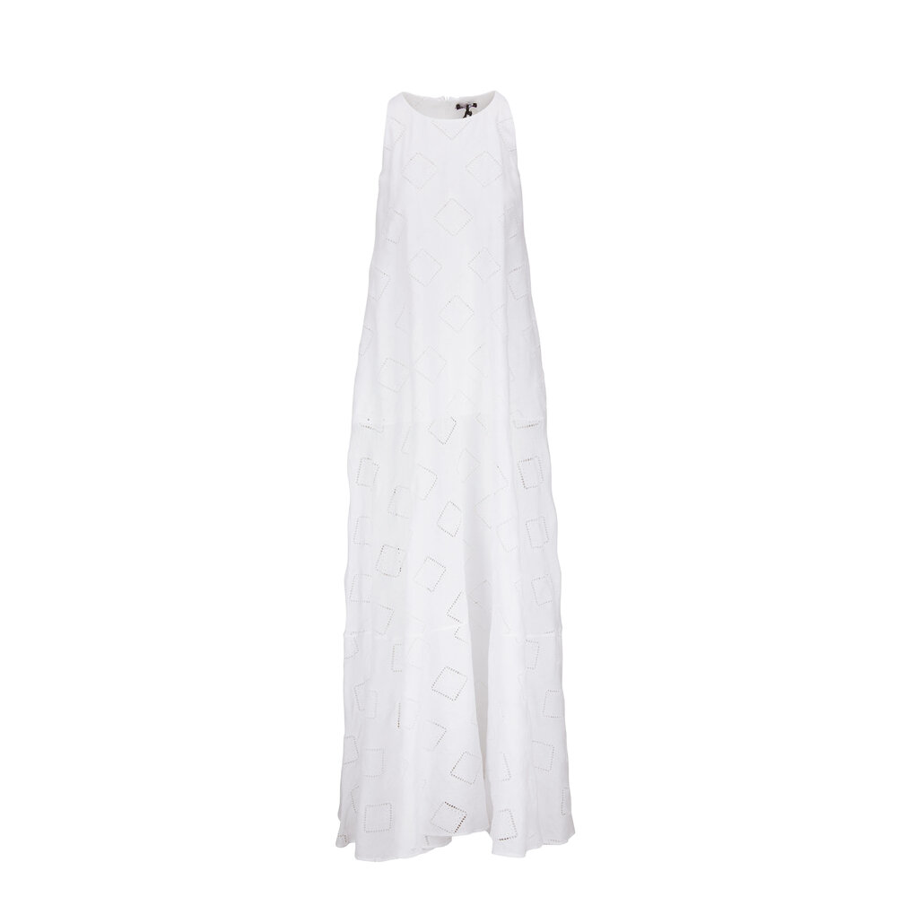Kiton - White Linen Embroidered Racerback Maxi Dress