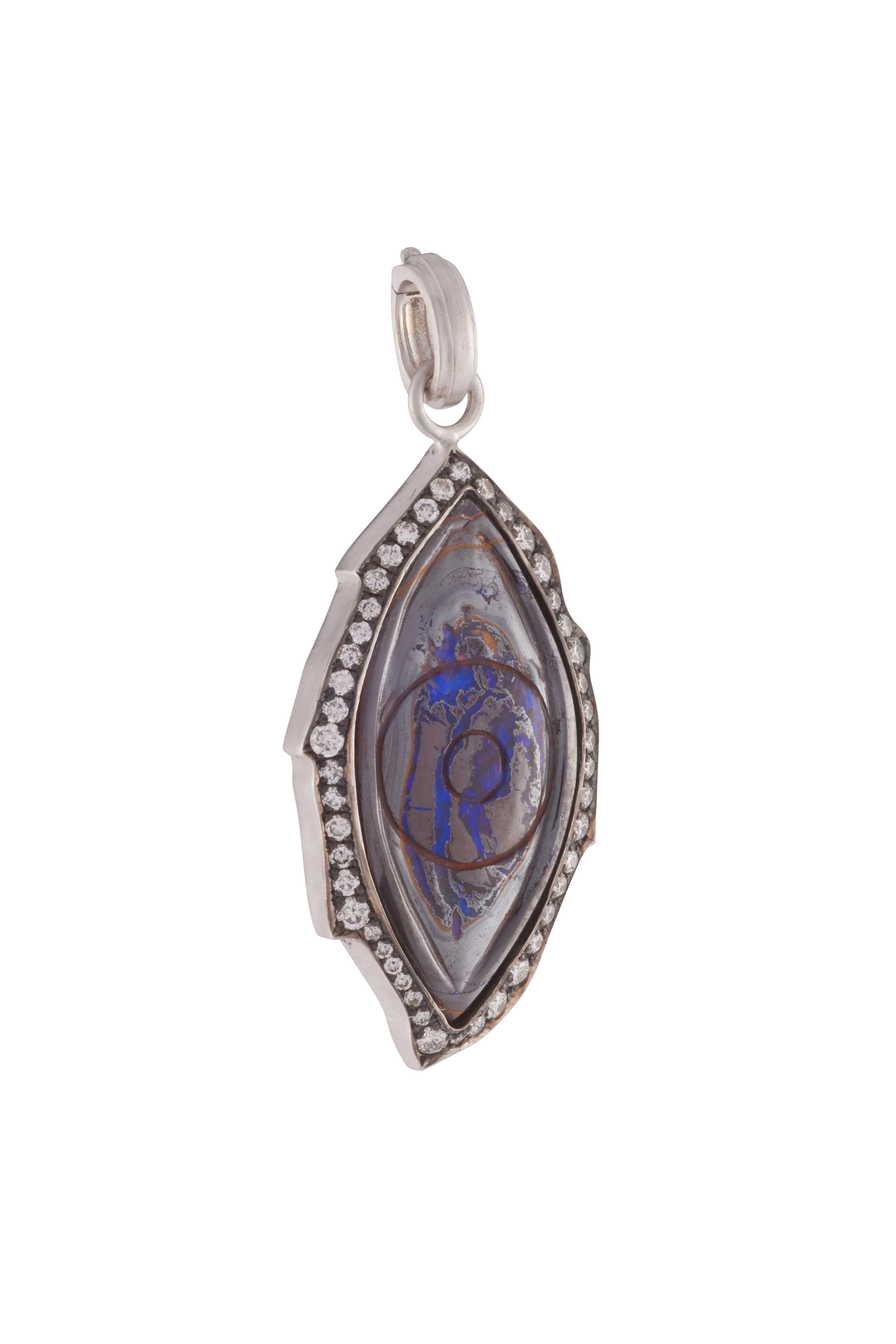 Sylva & Cie - 18k White Gold Opal Evil Eye Carving Pendant