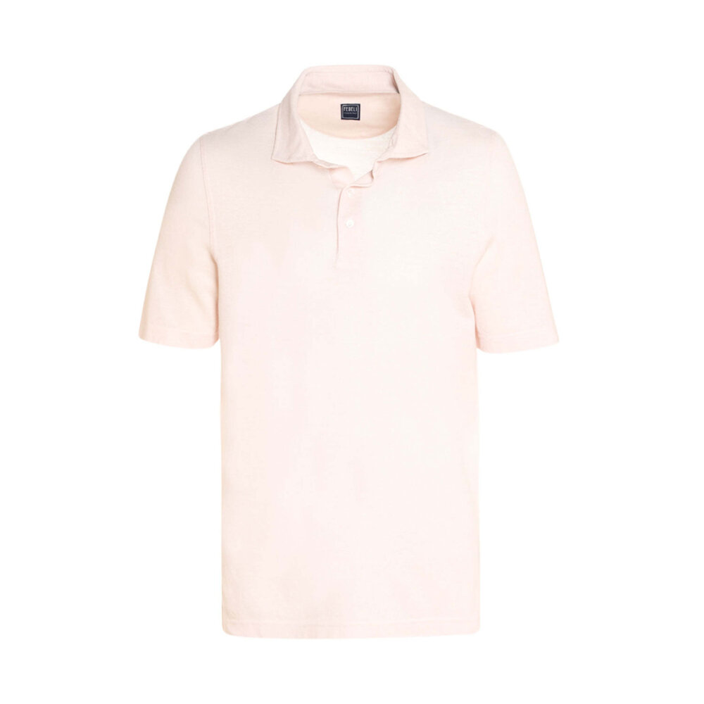 Fedeli - Heathered Light Pink Linen Blend Short Sleeve Polo