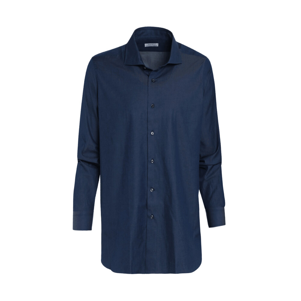 Fray - Blue Denim Cotton Sportshirt | Mitchell Stores