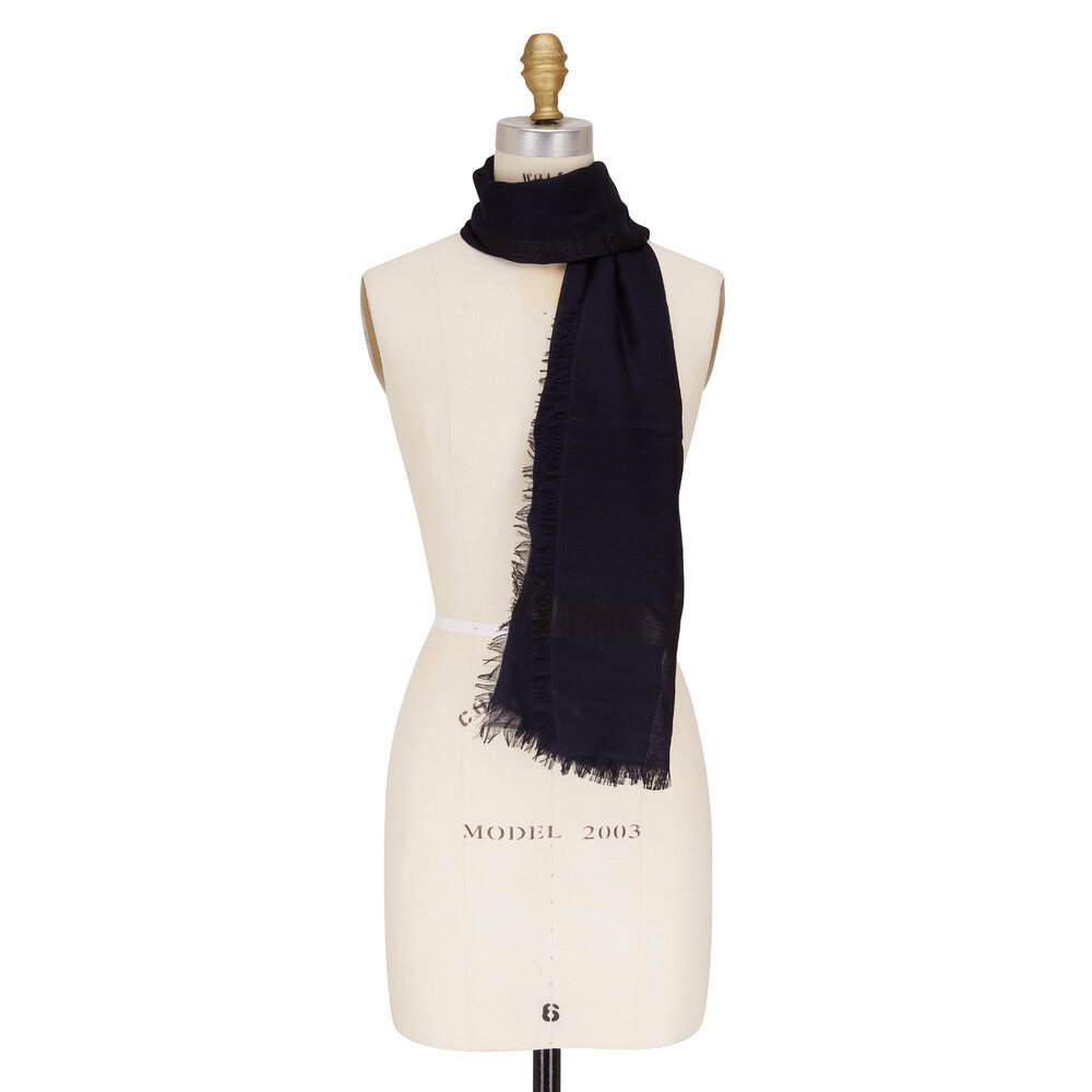 Loro Piana - Maxi Carre Quadrata Navy Blue Evening Scarf