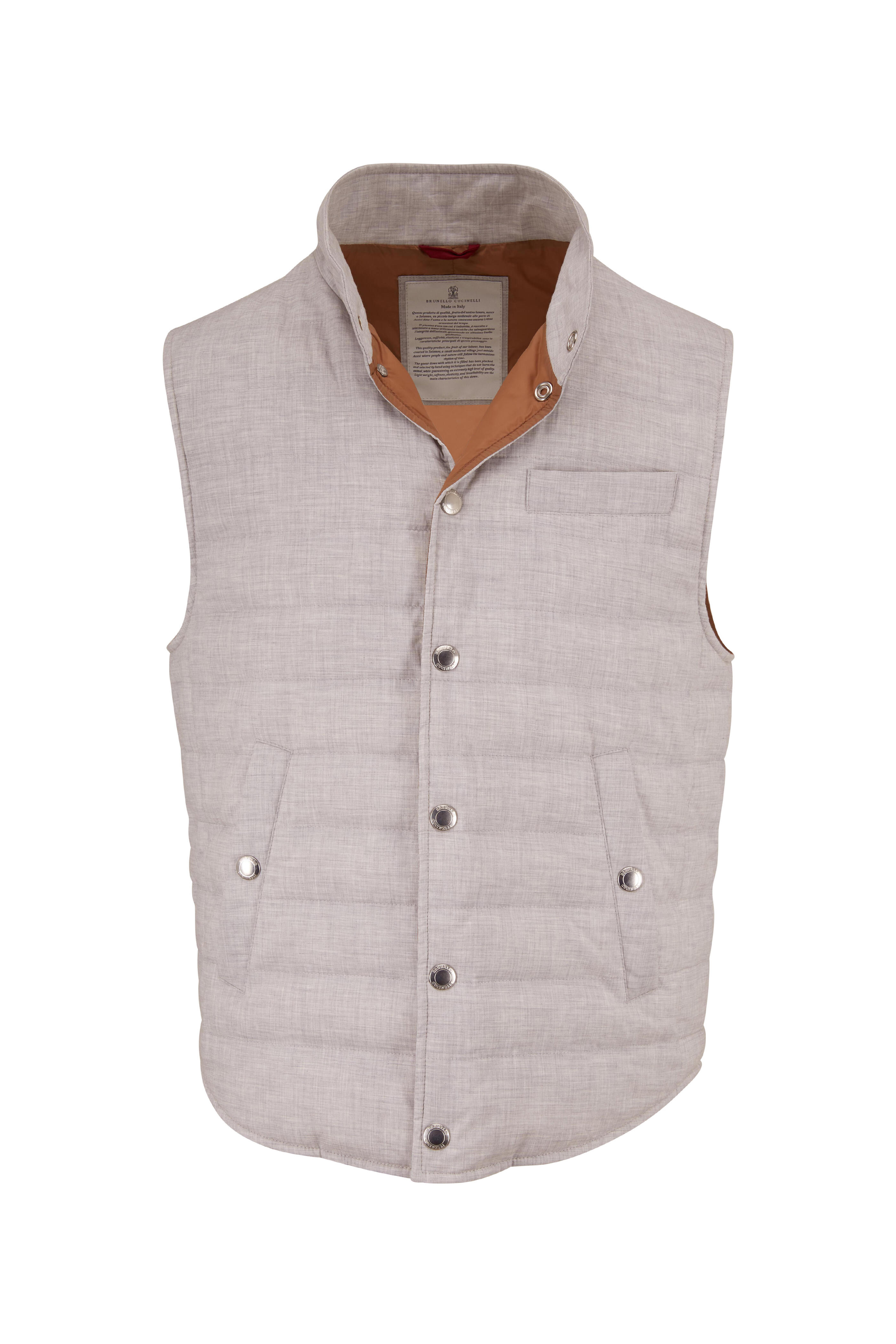 Brunello Cucinelli - Pearl Gray Cotton Melange Vest