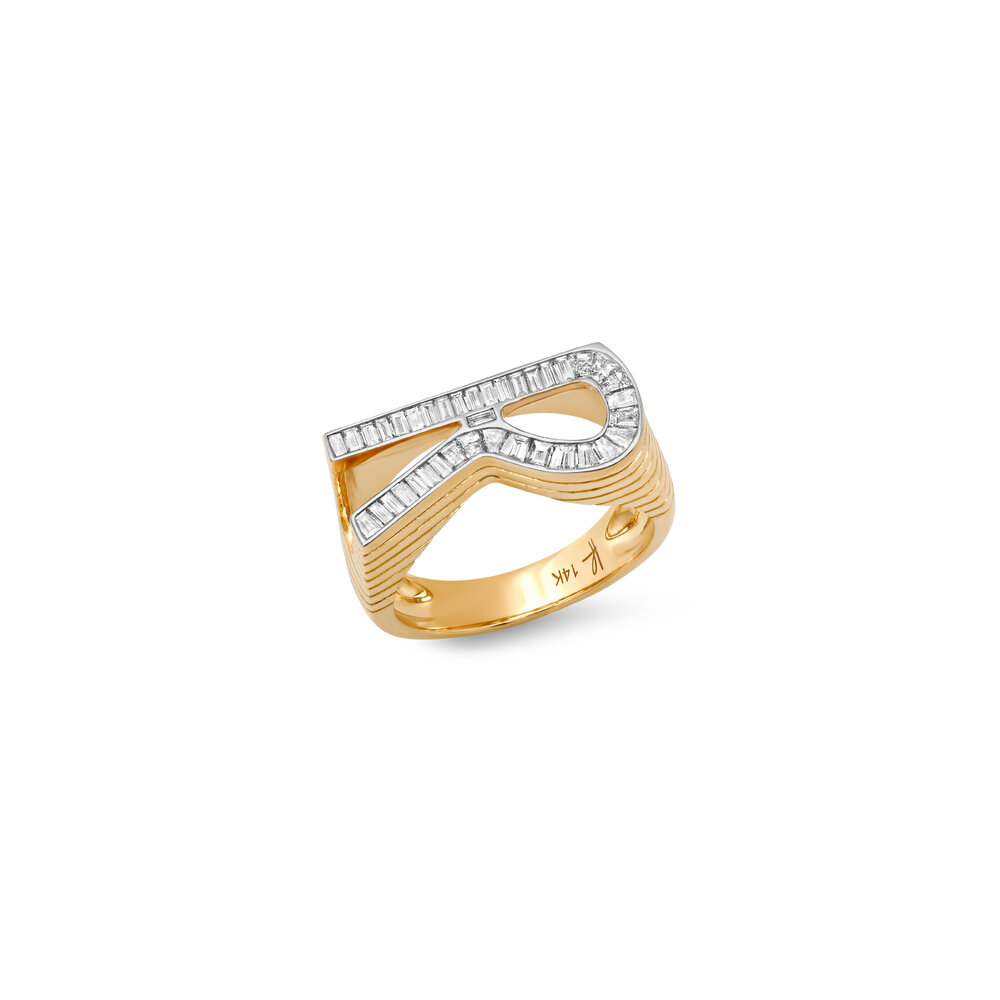 Helena Rose - 14k Yellow Gold Grandsize Diamond "R" Ring