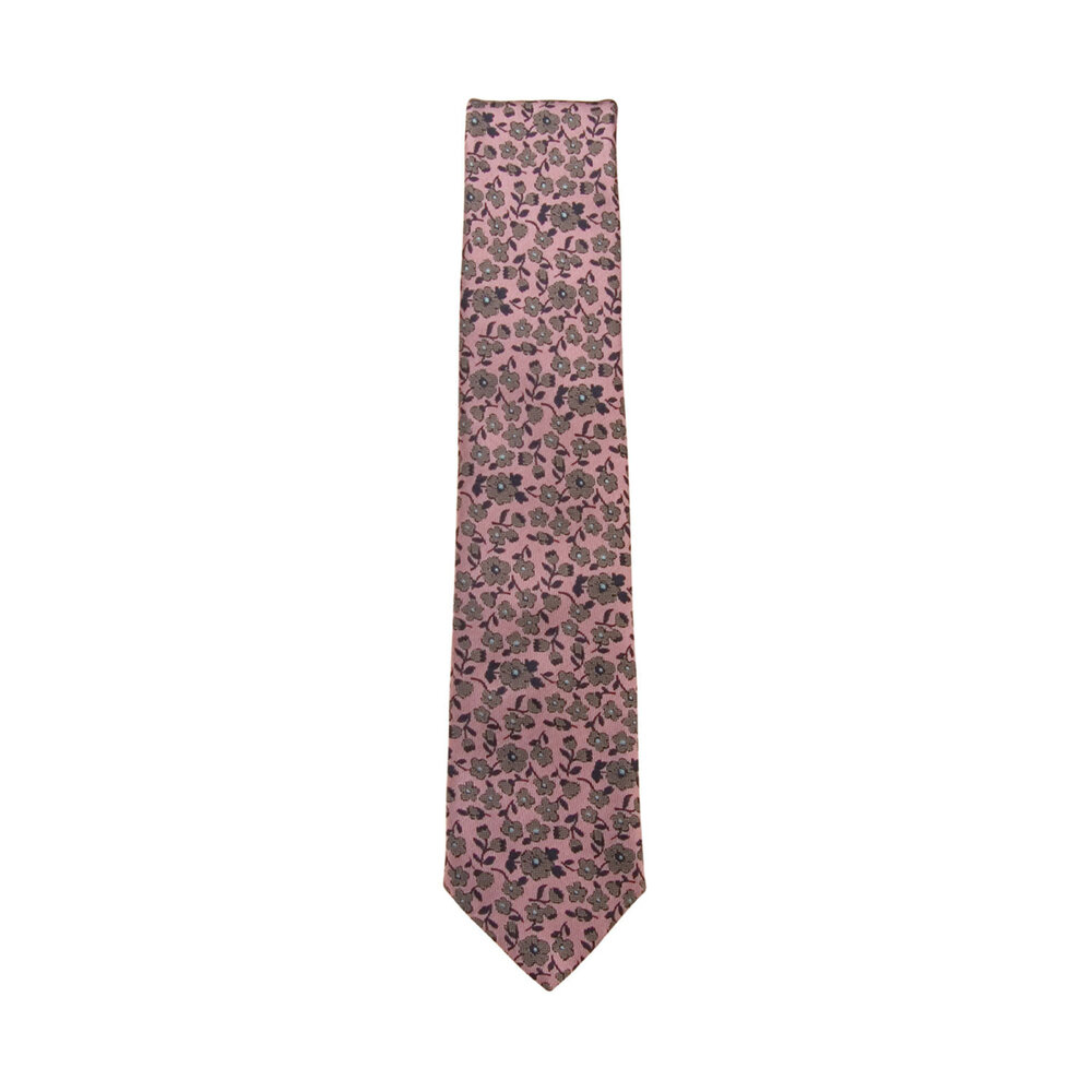 Geoff Nicholson - Pink and Grey Floral Silk Tie | Mitchell Stores