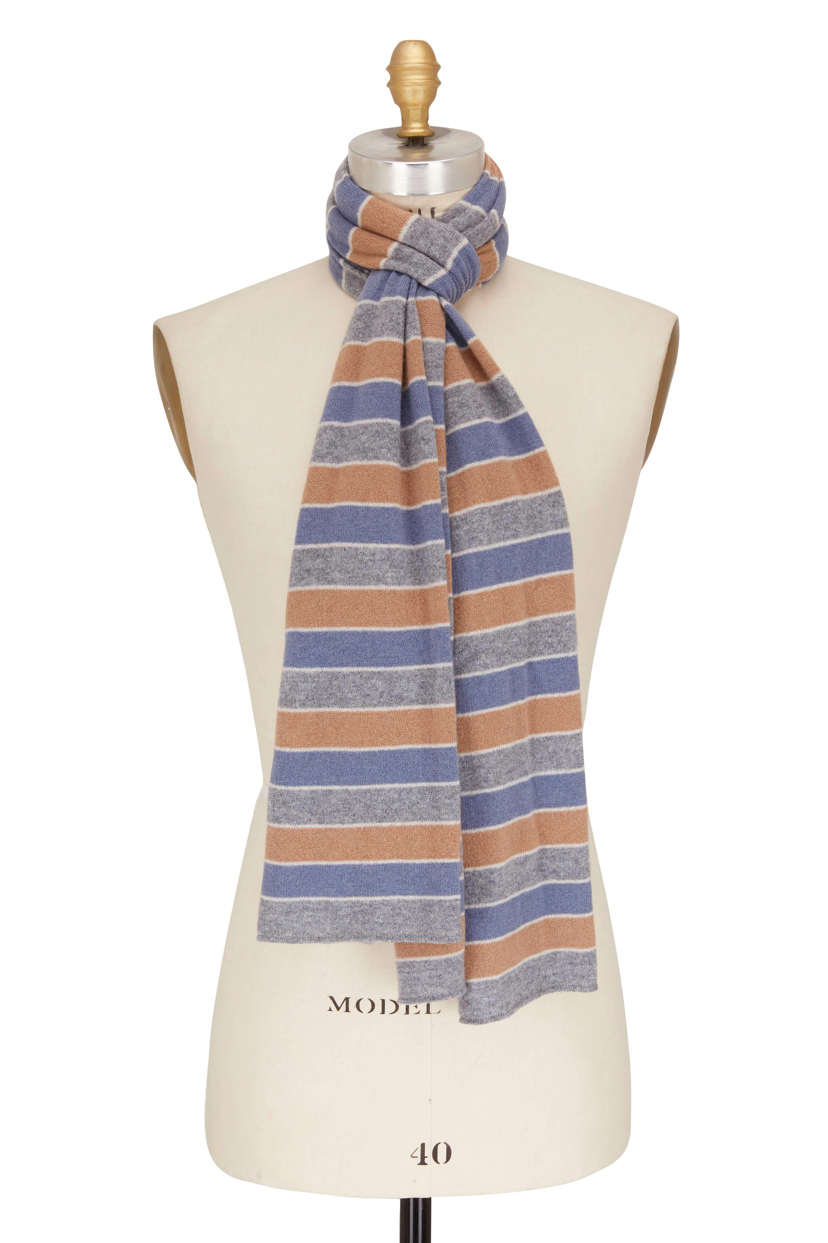 Fedeli - Taupe Stripe Cashmere Scarf | Mitchell Stores