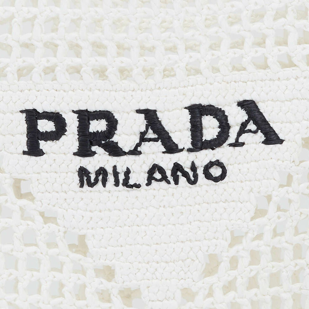 Prada - Bianco Crochet Raffia Tote | Mitchell Stores