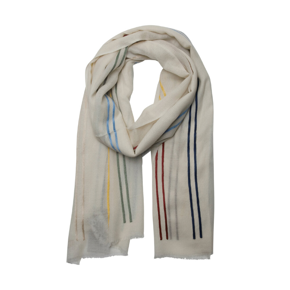 Janavi - Pinstripe Cashmere Wrap in Ivory | Mitchell Stores