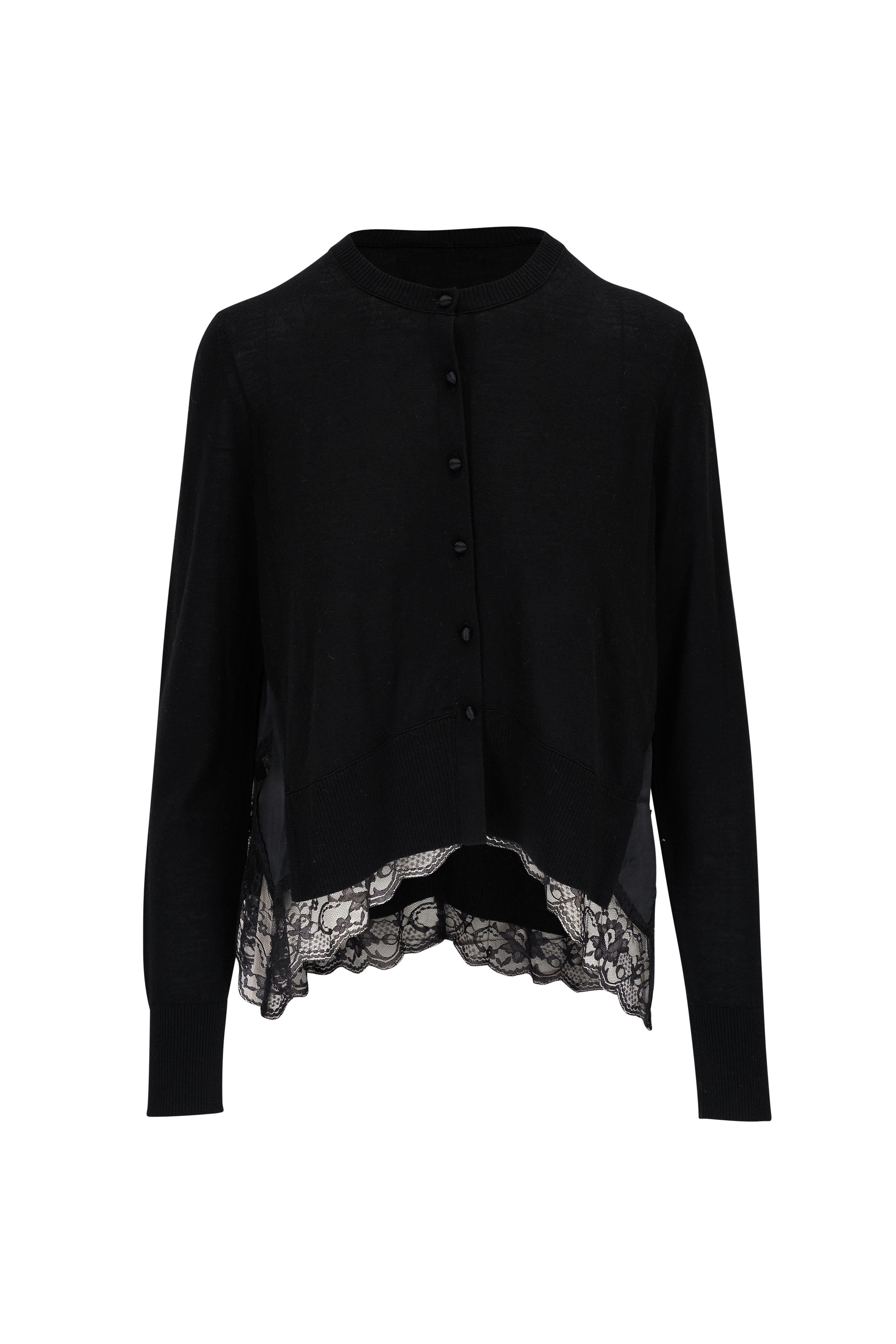Dorothee Schumacher - Delicate Black Wool, Silk & Lace Combo Cardigan