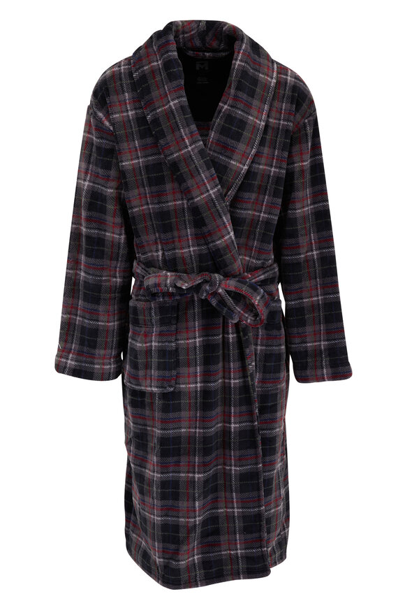 Majestic - Charcoal & Red Plush Plaid Robe | Mitchell Stores