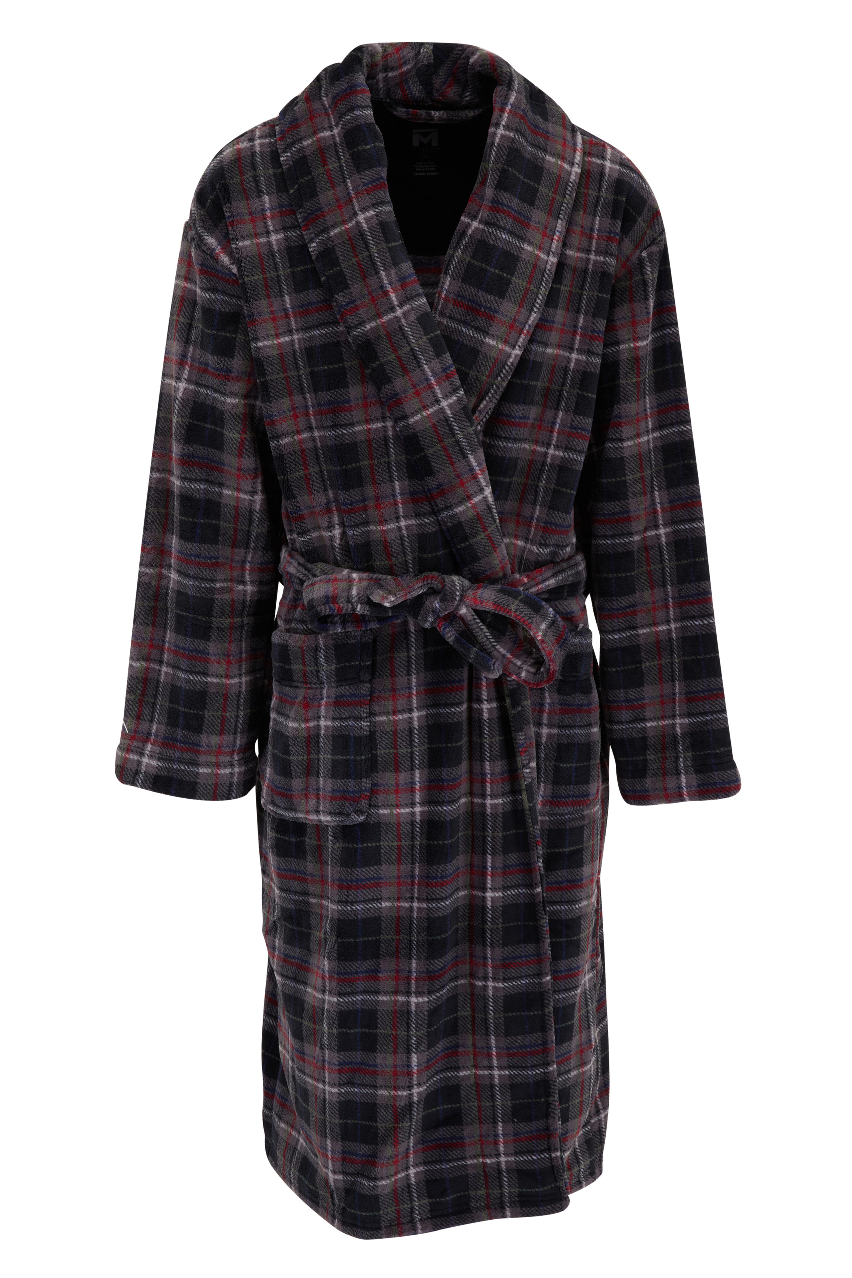 Majestic - Charcoal & Red Plush Plaid Robe | Mitchell Stores