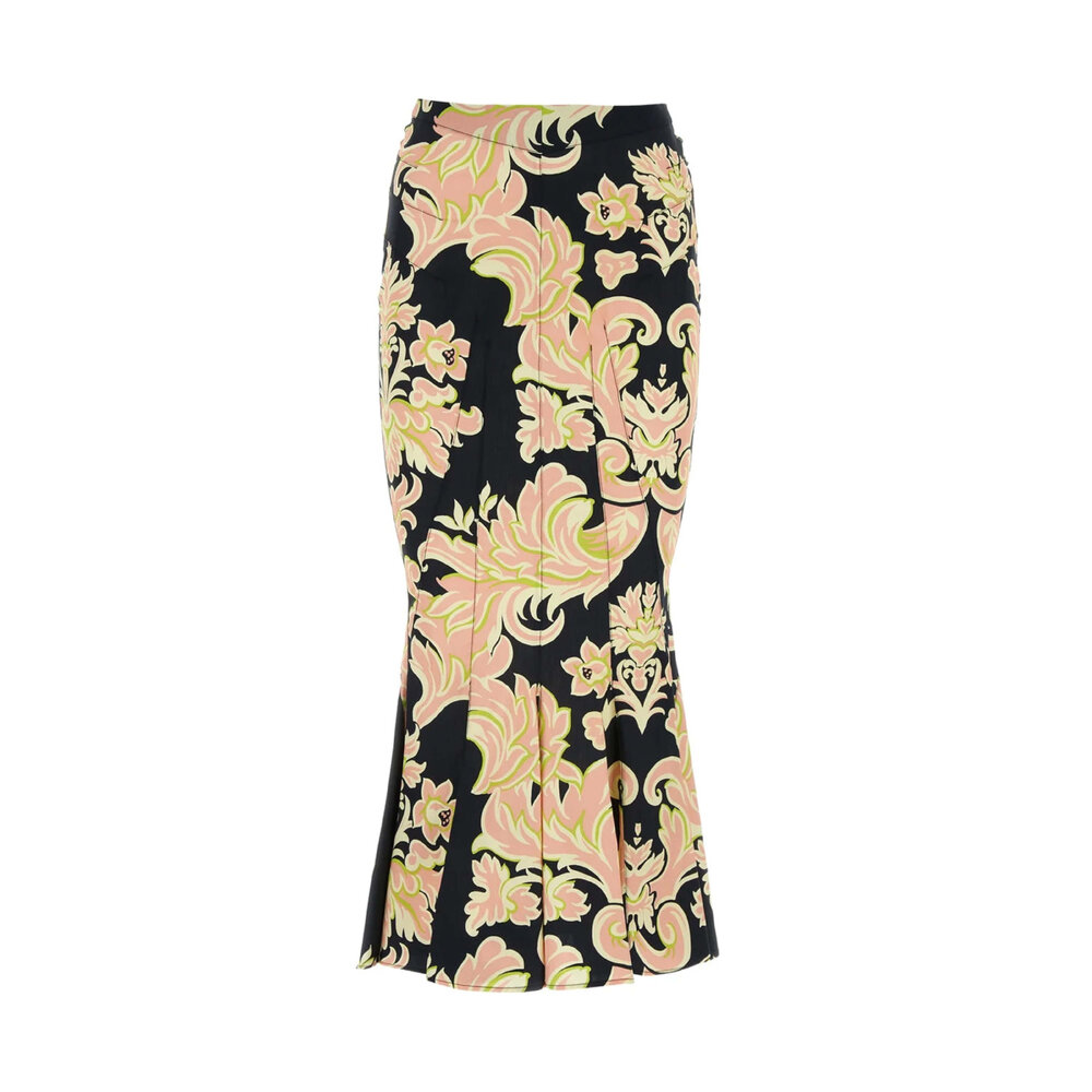 Etro - Black Venus Print Flare Midi Skirt | Mitchell Stores